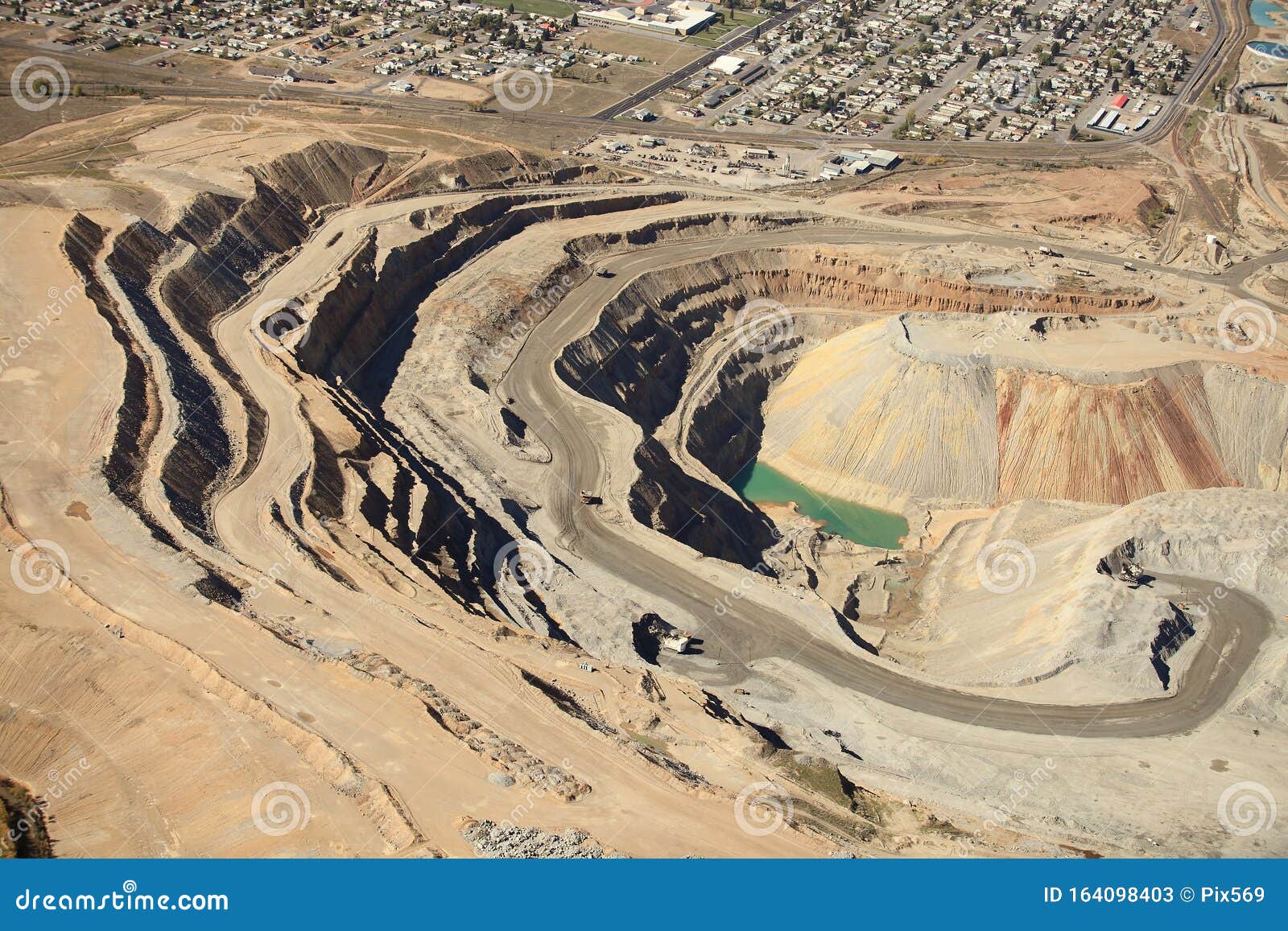 An Aerial View of the Dikes and Terraces at an Open Pit Copper Mine ...