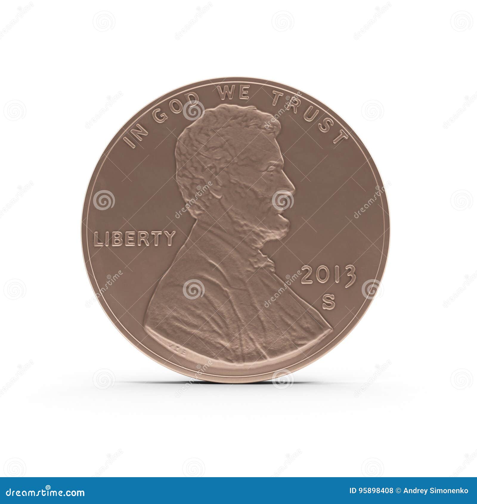 Copper One Cent Coin Penny Isolated On White. 3D Illustration, Clipping ...
