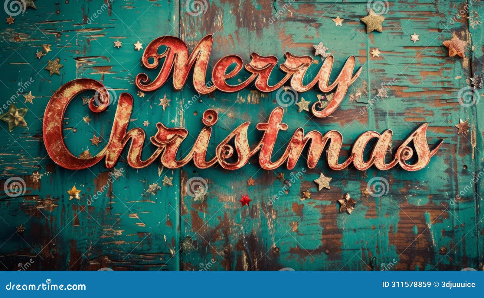 Copper Patina Merry Christmas Concept Creative Horizontal Art Poster Stock Illustration