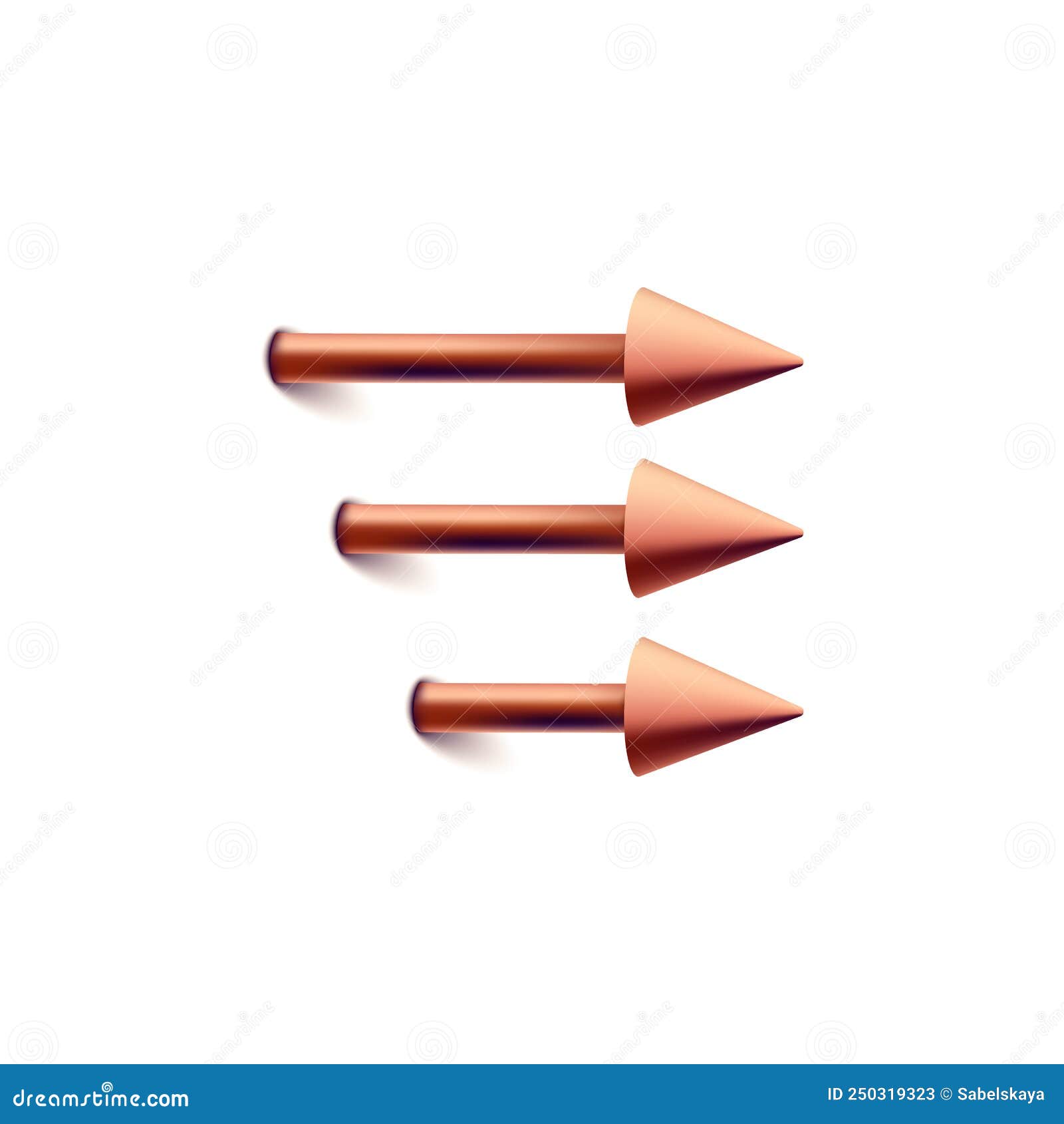 Copper Piercing Stud Bars with Arrows, Realistic Vector Illustration ...