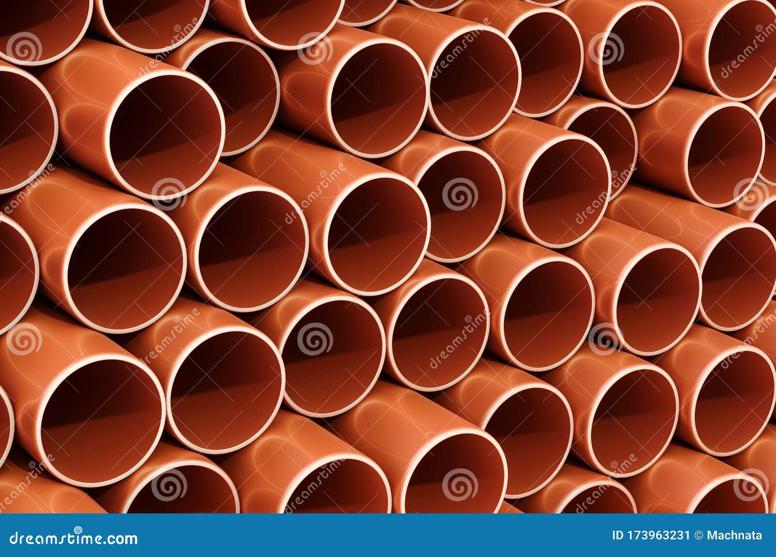 Copper Pipes Background Closeup, 3D Rendering Stock Illustration ...