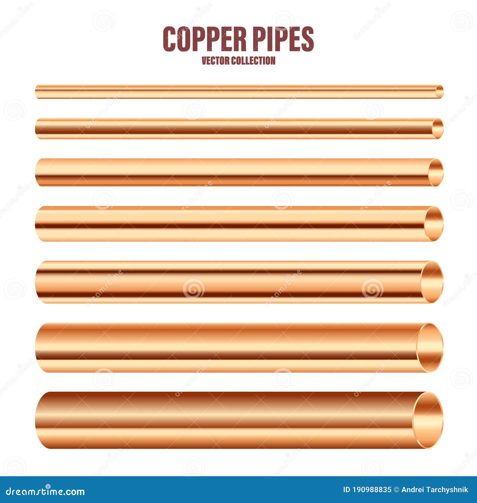 Copper Pipes Collection. Construction Material. Polished Metal Texture ...