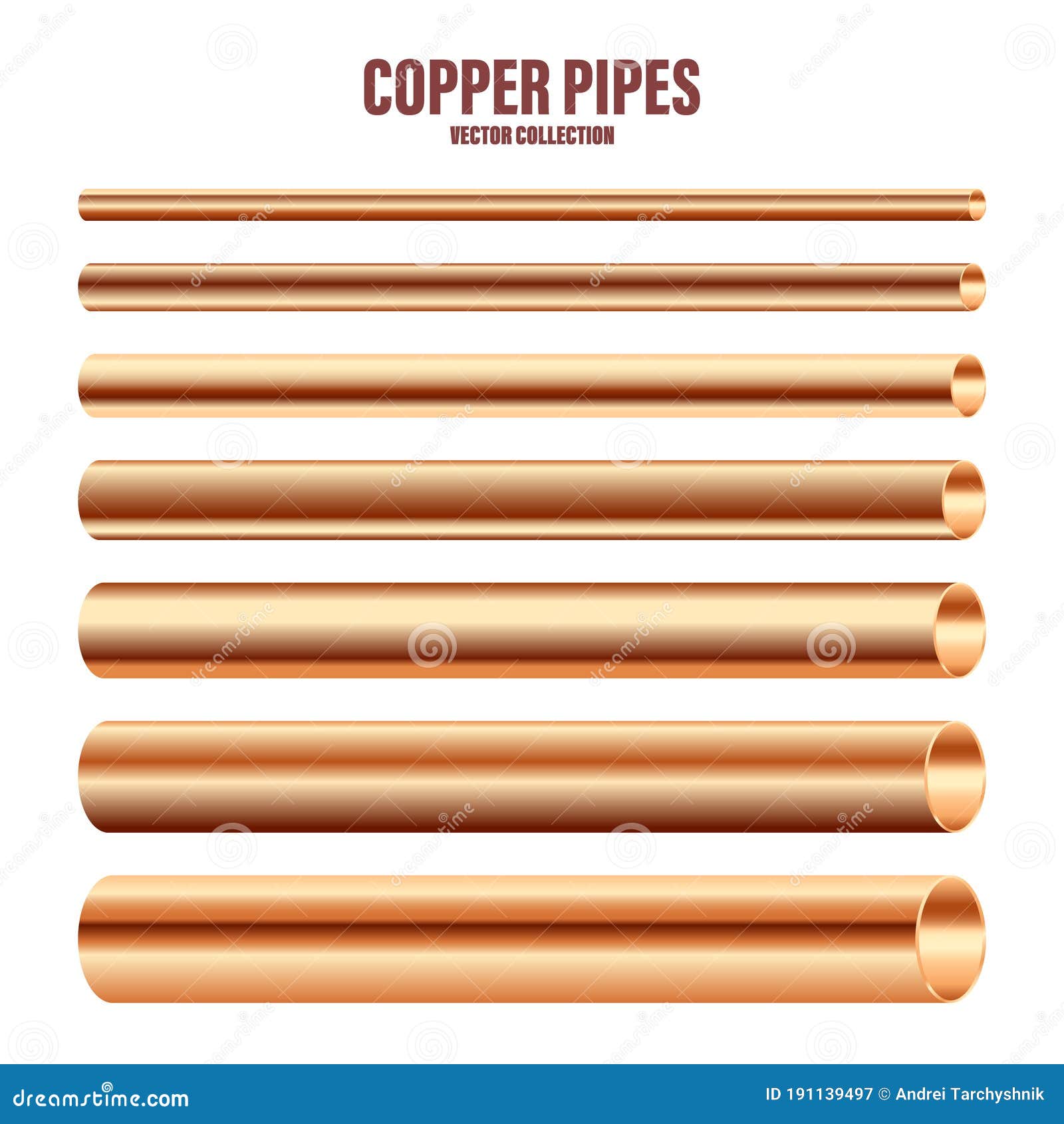 Copper Pipes Collection. Construction Material. Polished Metal Texture ...
