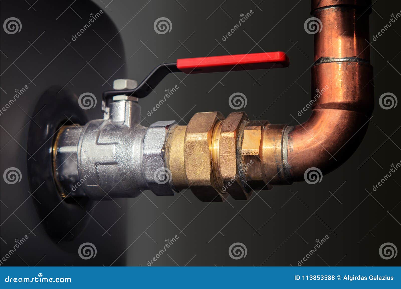 Copper Pipes, Copper Connector and Valve with a Red Handle Stock Photo ...
