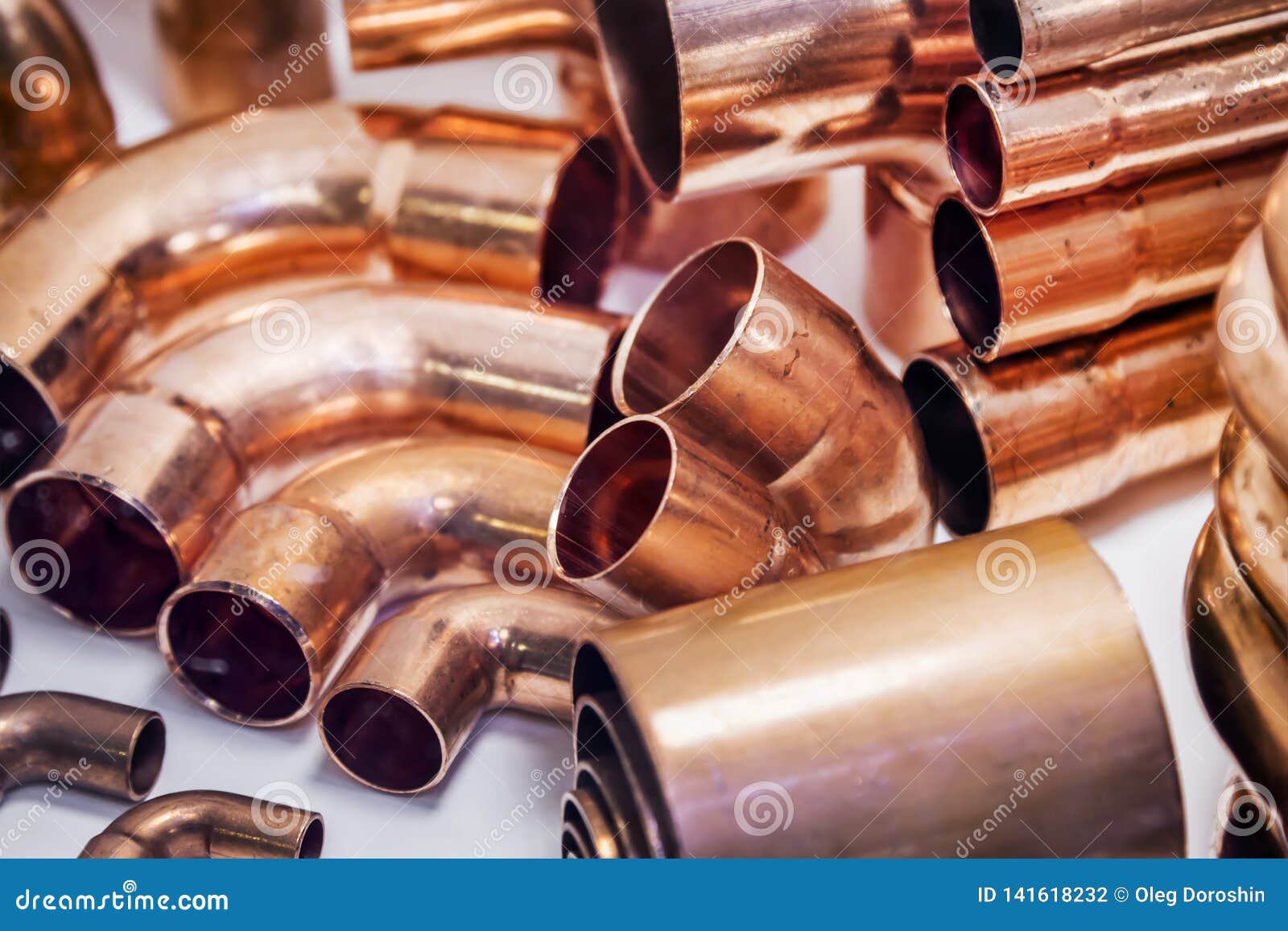 Copper Pipes of Different Diameter and Sizes and Adapters Stock Photo ...