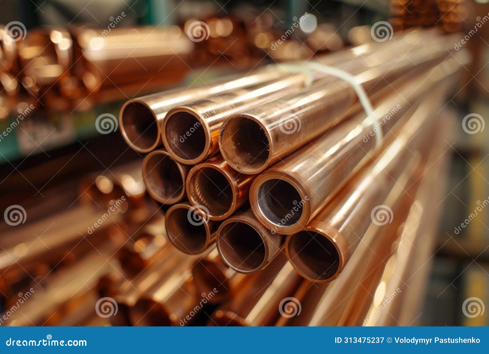 Copper pipes in a factory stock image. Image of generated - 313475237