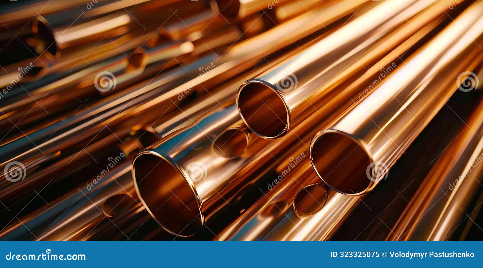 Copper pipes in a pile stock image. Image of music, pipe - 323325075