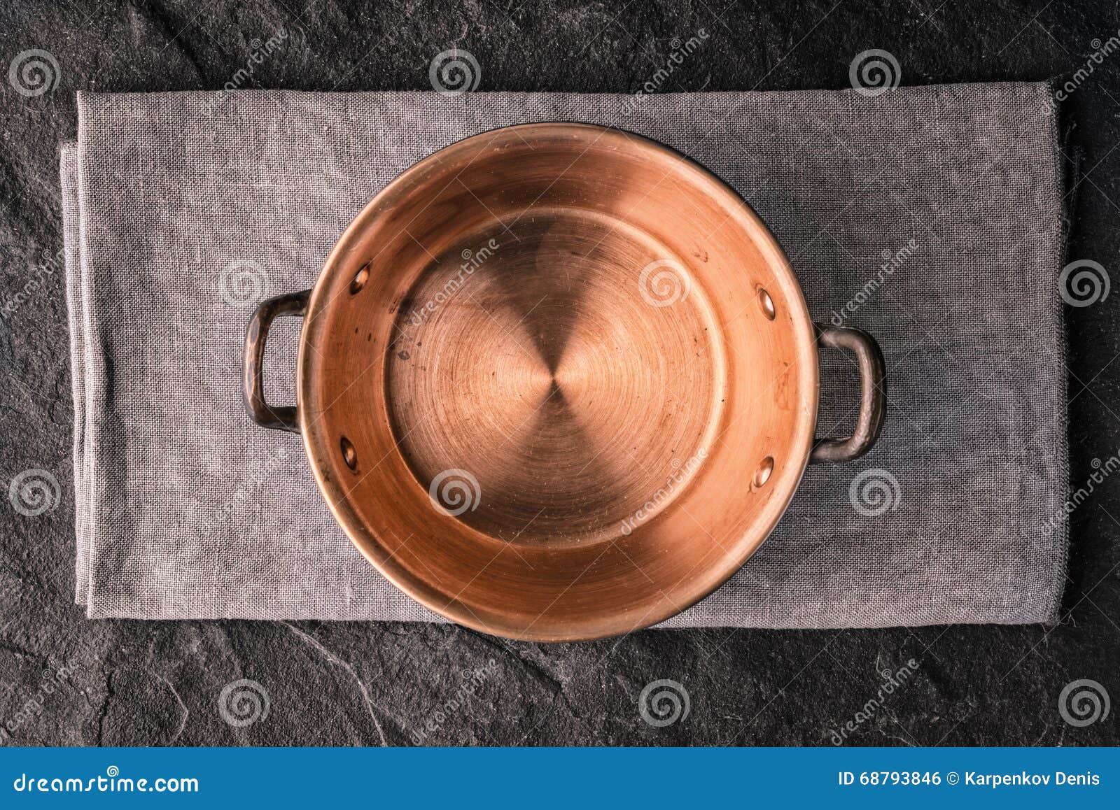 Copper Pot on the Dark Stone Table Top View Stock Photo - Image of ...