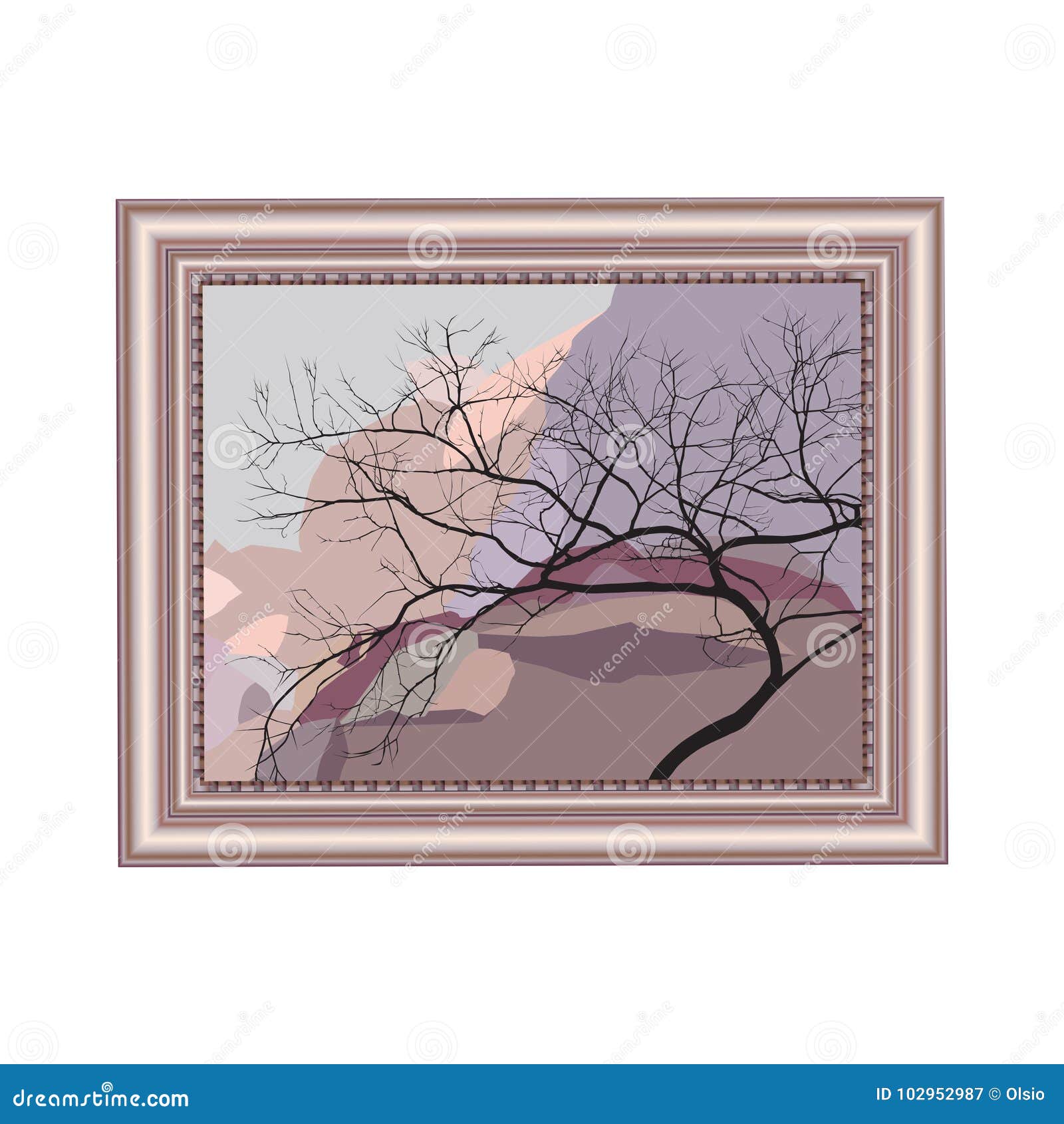 Copper Rectangular Frame with the Image of a Curved Tree in Mountains ...