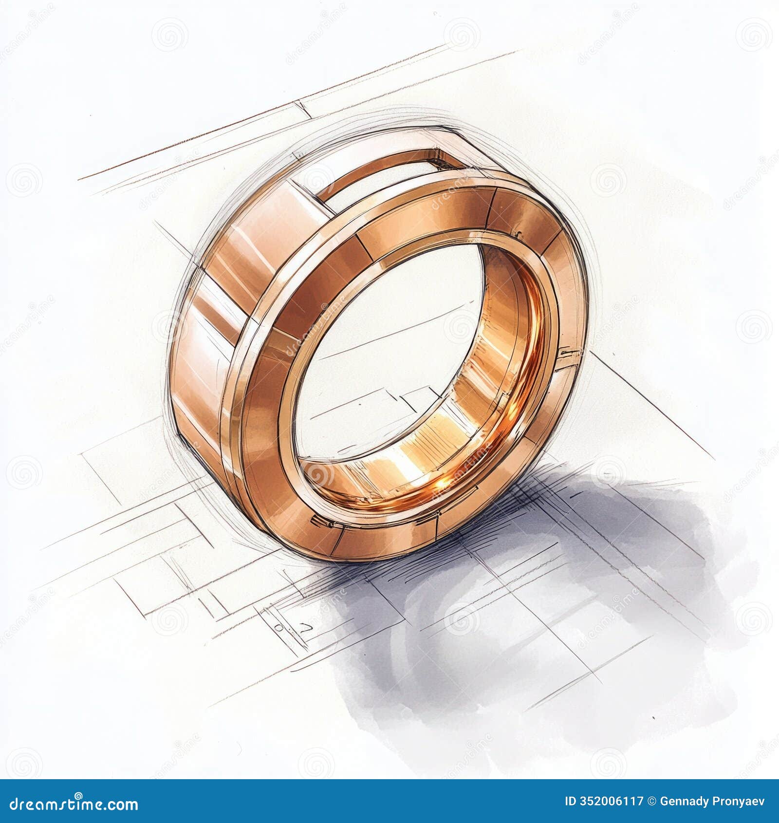 Copper Ring Design with Detailed Architectural Sketch in Background ...