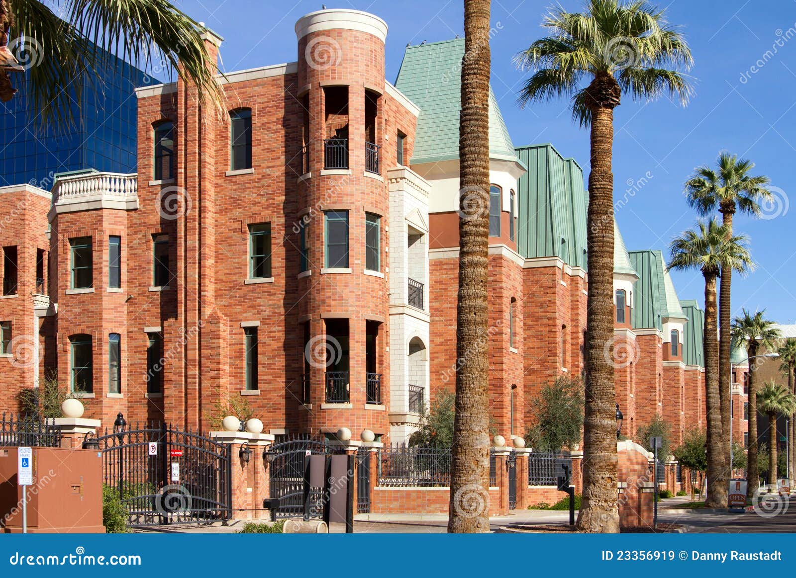 Copper Roofed Modern Brick Condo Townhomes Stock Image - Image of urban ...