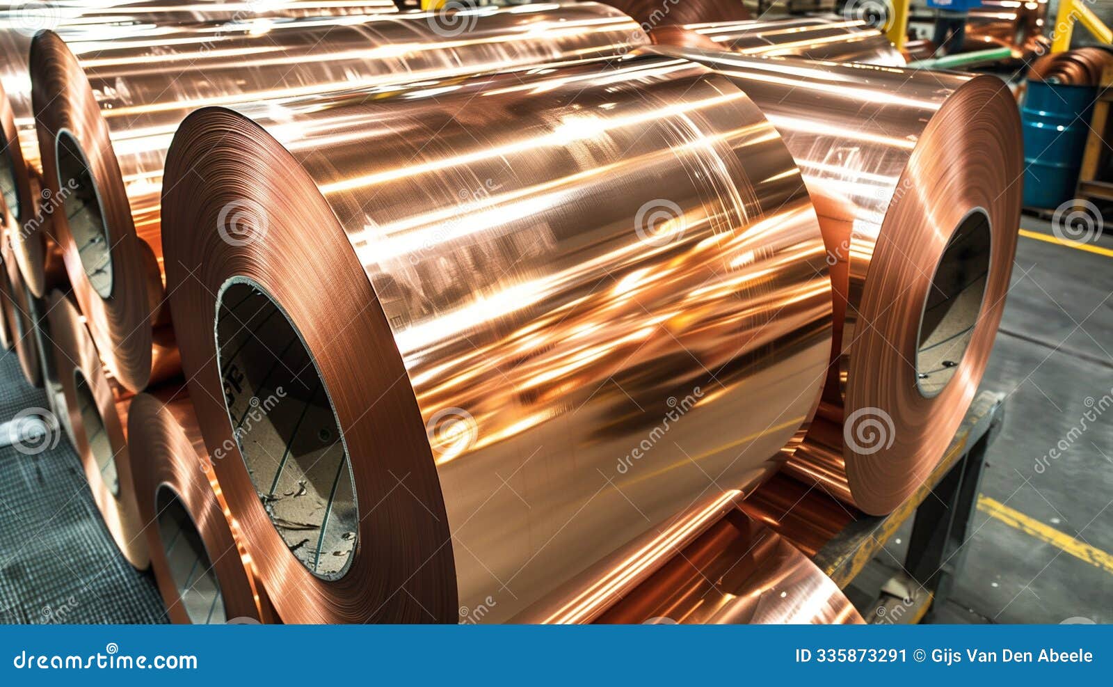 Copper Sheet Metal Rolls in Warehouse Storage Stock Illustration ...