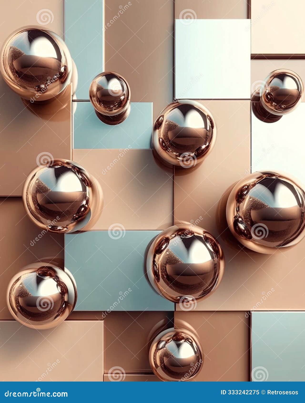 Copper Spheres Floating on a Modern Geometric Surface Stock ...