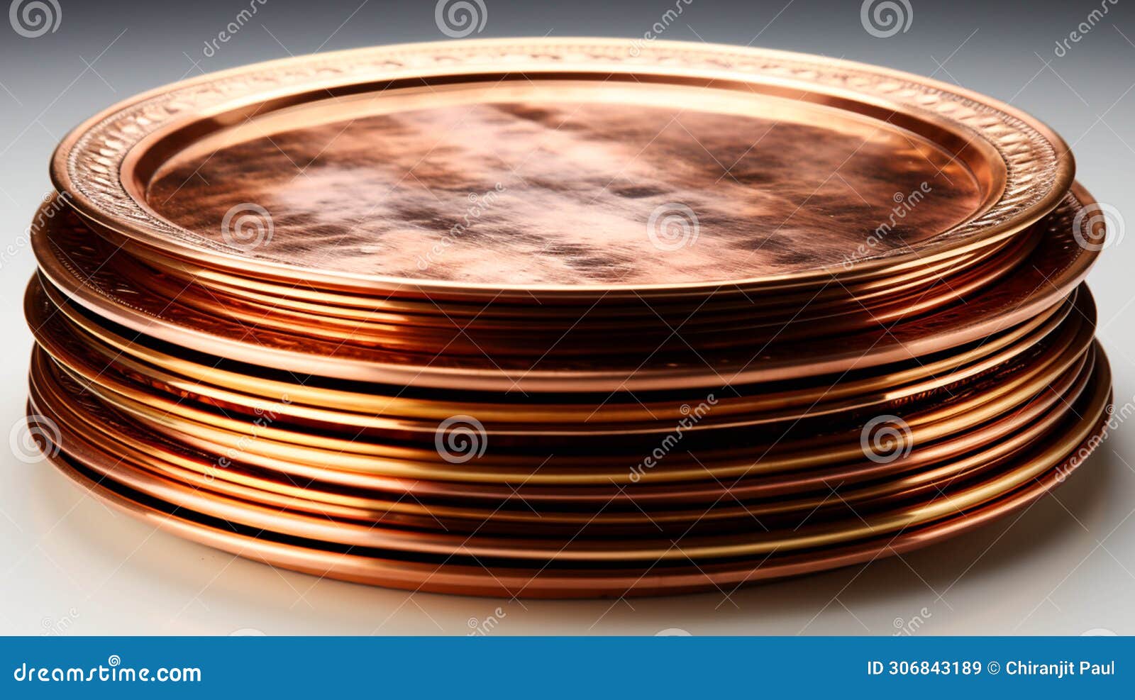 Copper Steel Thali Set Isolated on White Background Stock Image - Image ...