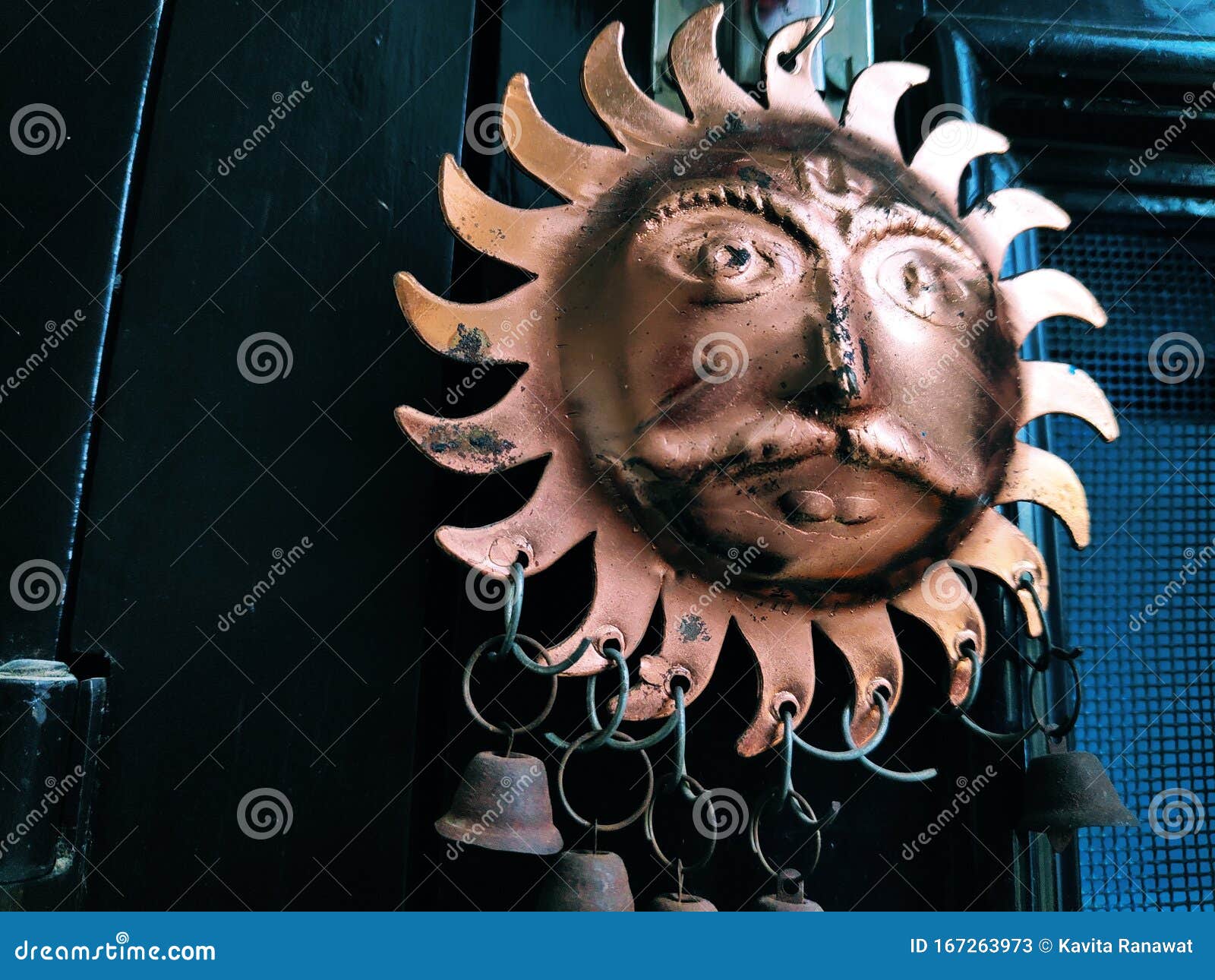 Copper Sun Face Hanging on a Gate Stock Image - Image of ancient ...