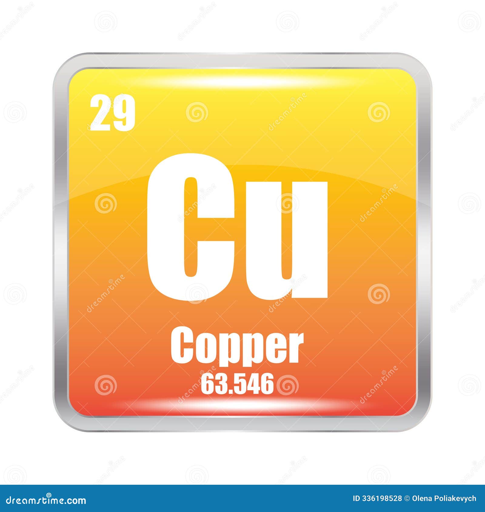 Copper Symbol Icon. Element Cu 29. Atomic Mass 63.546. Vector Element ...