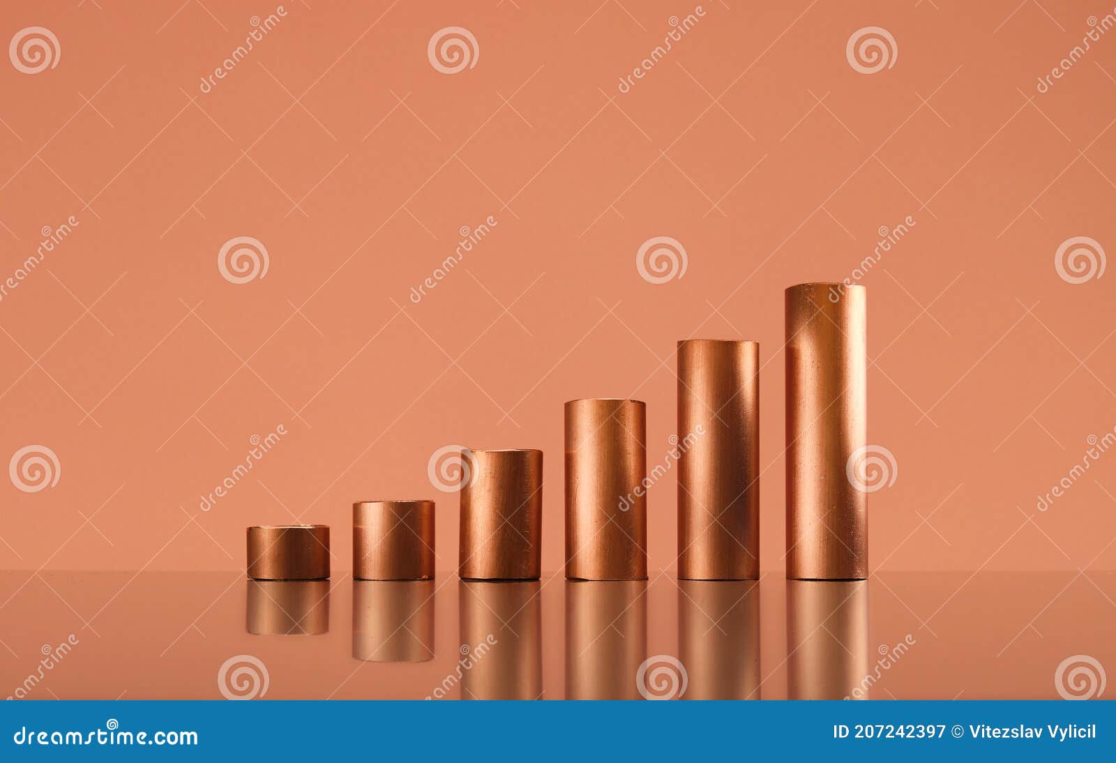 Copper Tubes Forming a Growing Bar Graph, Copy Space. Commodity ...