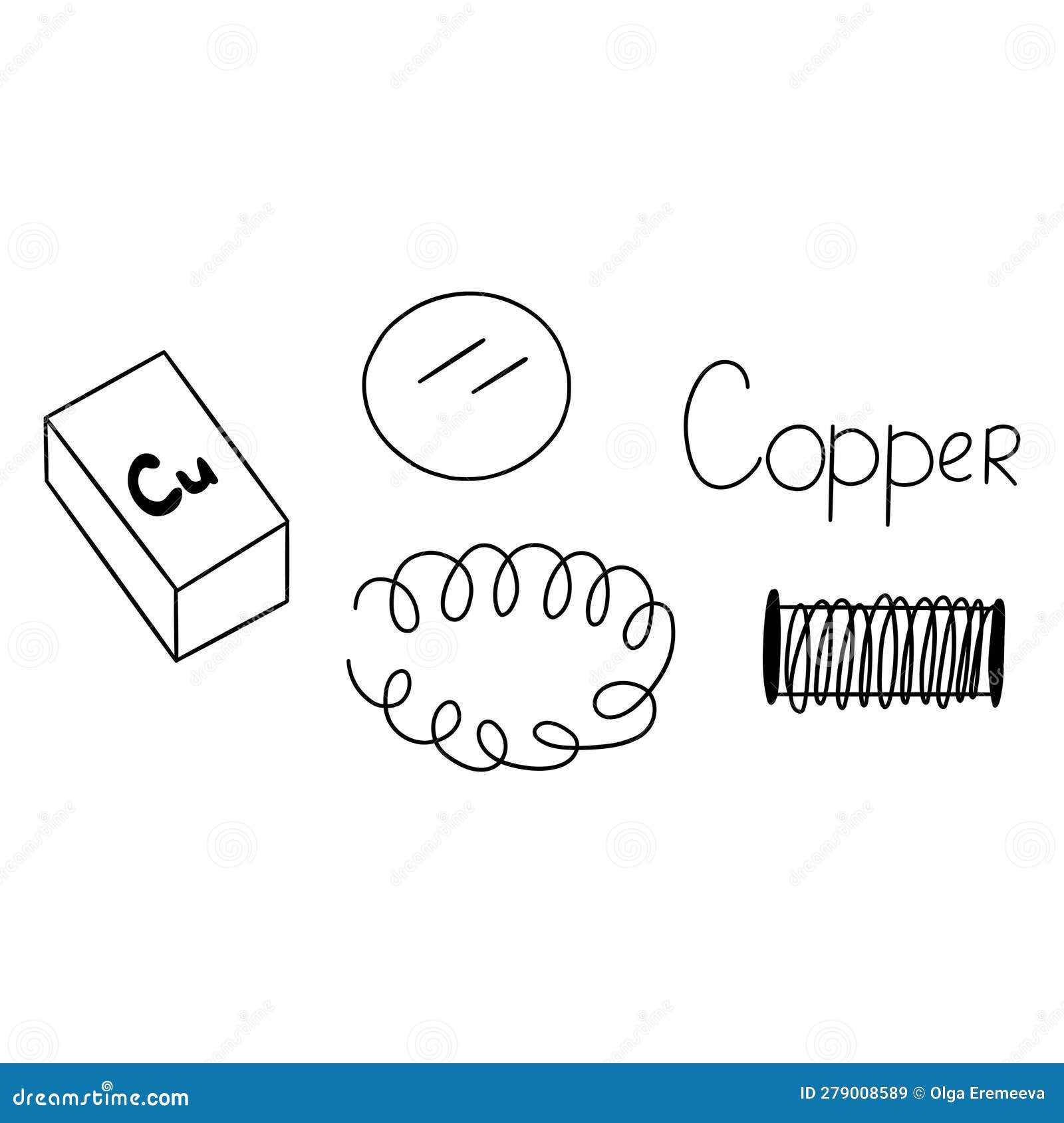 Copper in Various Forms. Vector Hand Drawn Stock Vector - Illustration ...