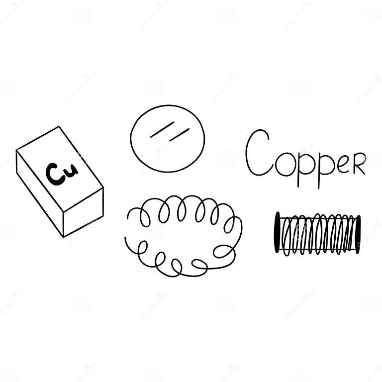 Copper in Various Forms. Vector Hand Drawn Stock Vector - Illustration ...