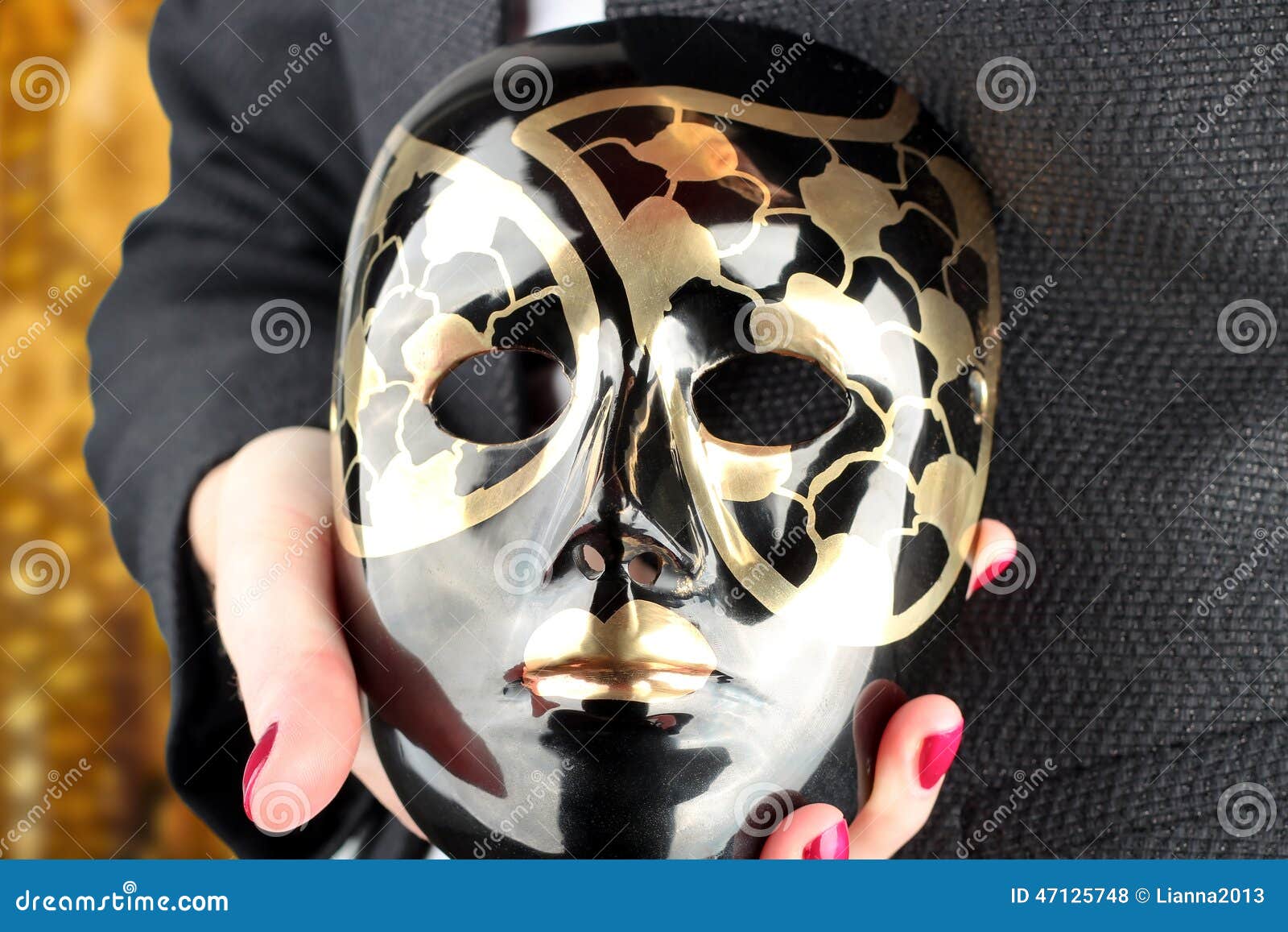 Copper Venetian Mask on a Yellow Background Stock Photo - Image of ...