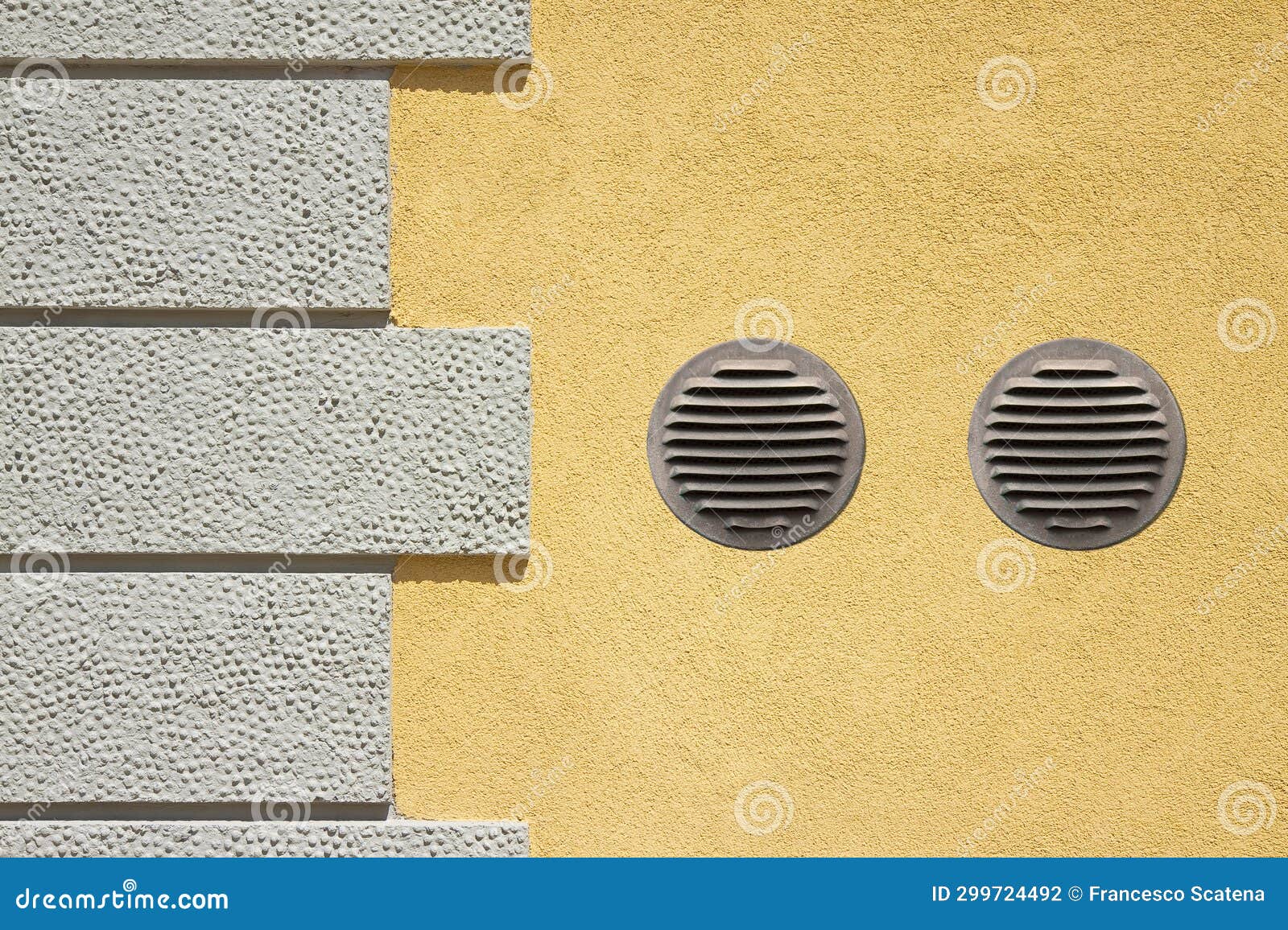 Copper Ventilation Grilles Against a New Plaster Wall Stock Photo ...