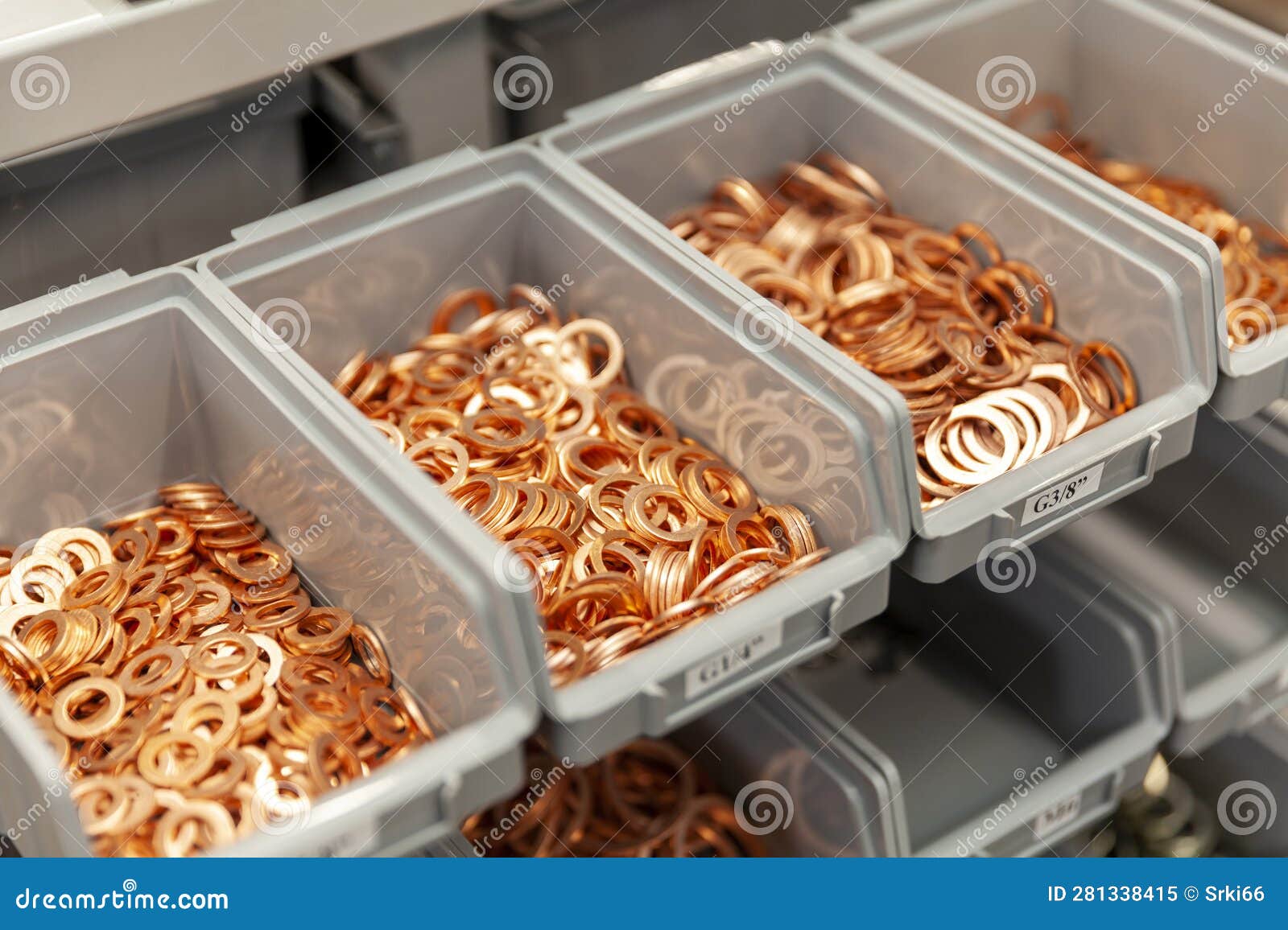 Copper Washers in Plastic Boxes Stock Image - Image of metallic, repair ...
