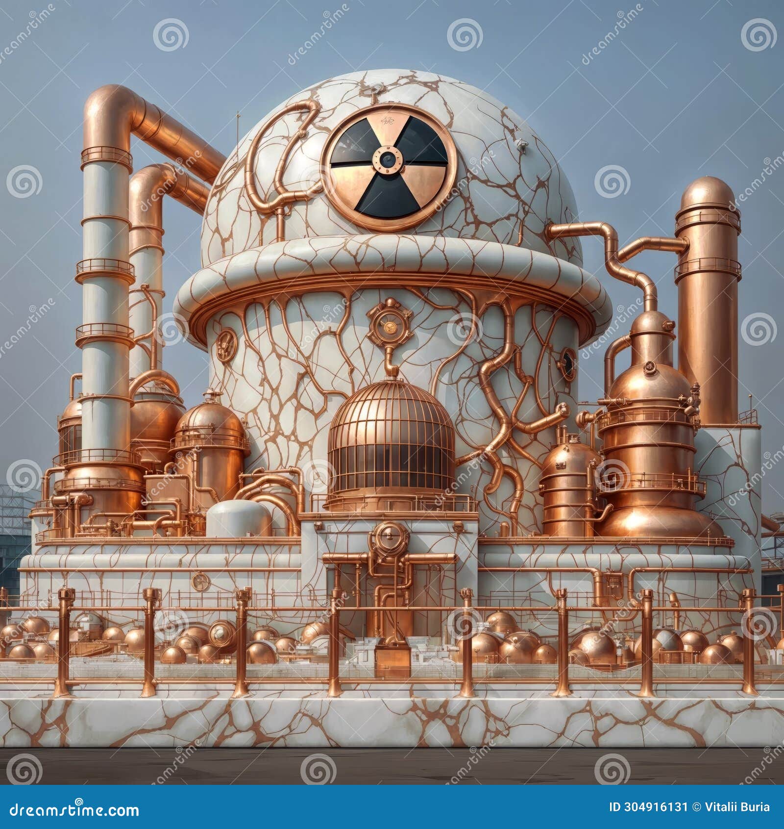 Copper and White Building with a Nuclear Symbol, Futuristic and Sleek ...