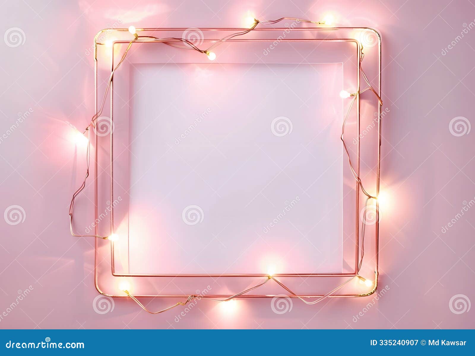 Copper Wire Frame with Fairy Lights on Pink Background Stock ...