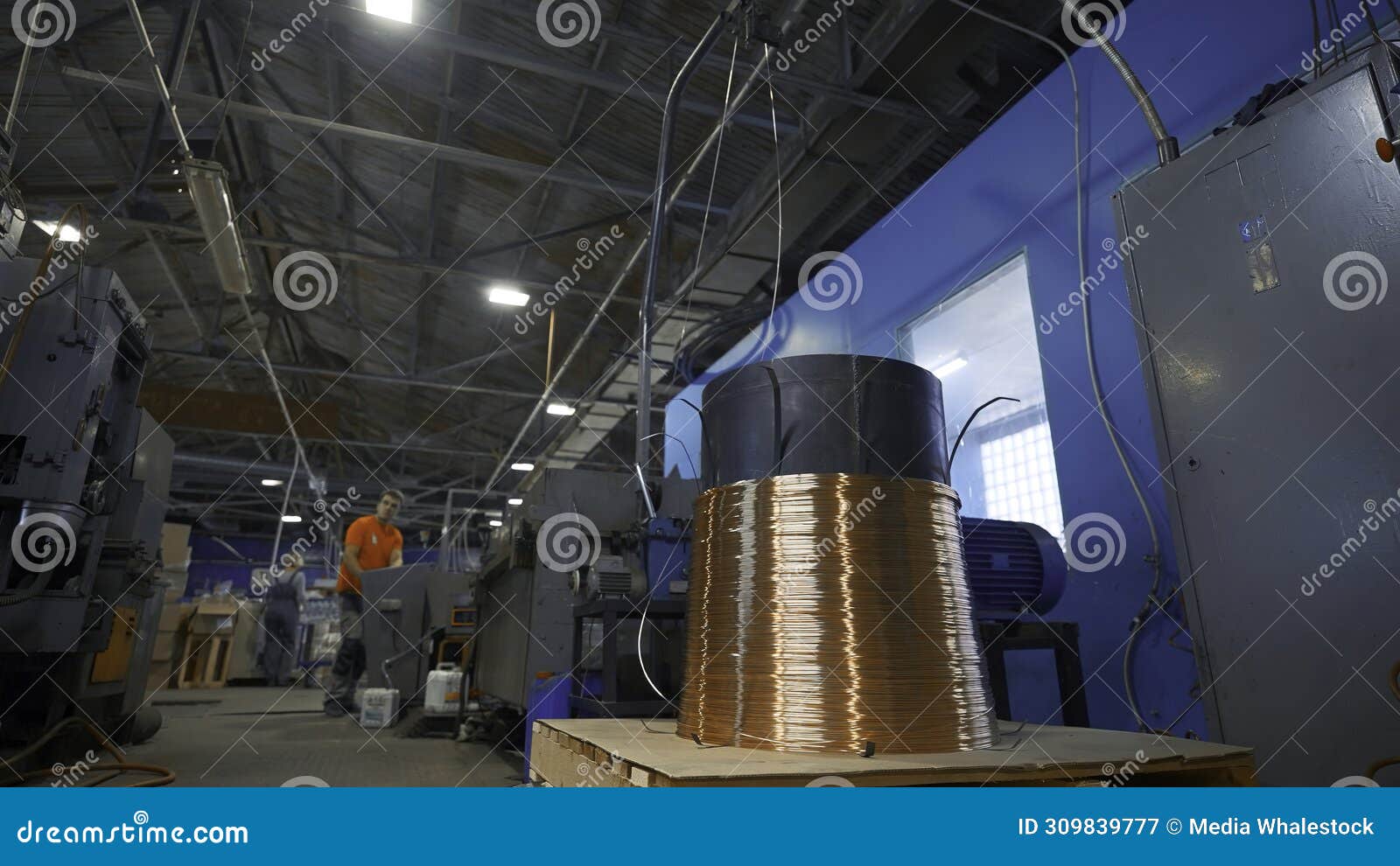 Copper Wire on Industrial Coil with Working. Creative Stock Image ...