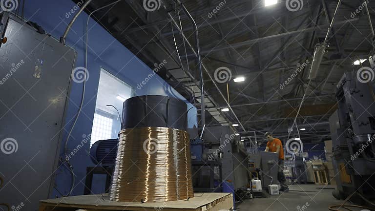 Copper Wire on Industrial Coil with Working. Creative Stock Photo ...