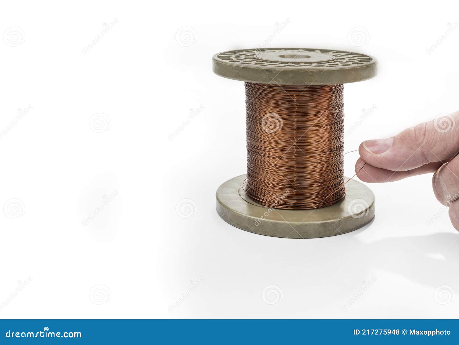Copper Wire on a Reel on a White Background Stock Photo - Image of ...