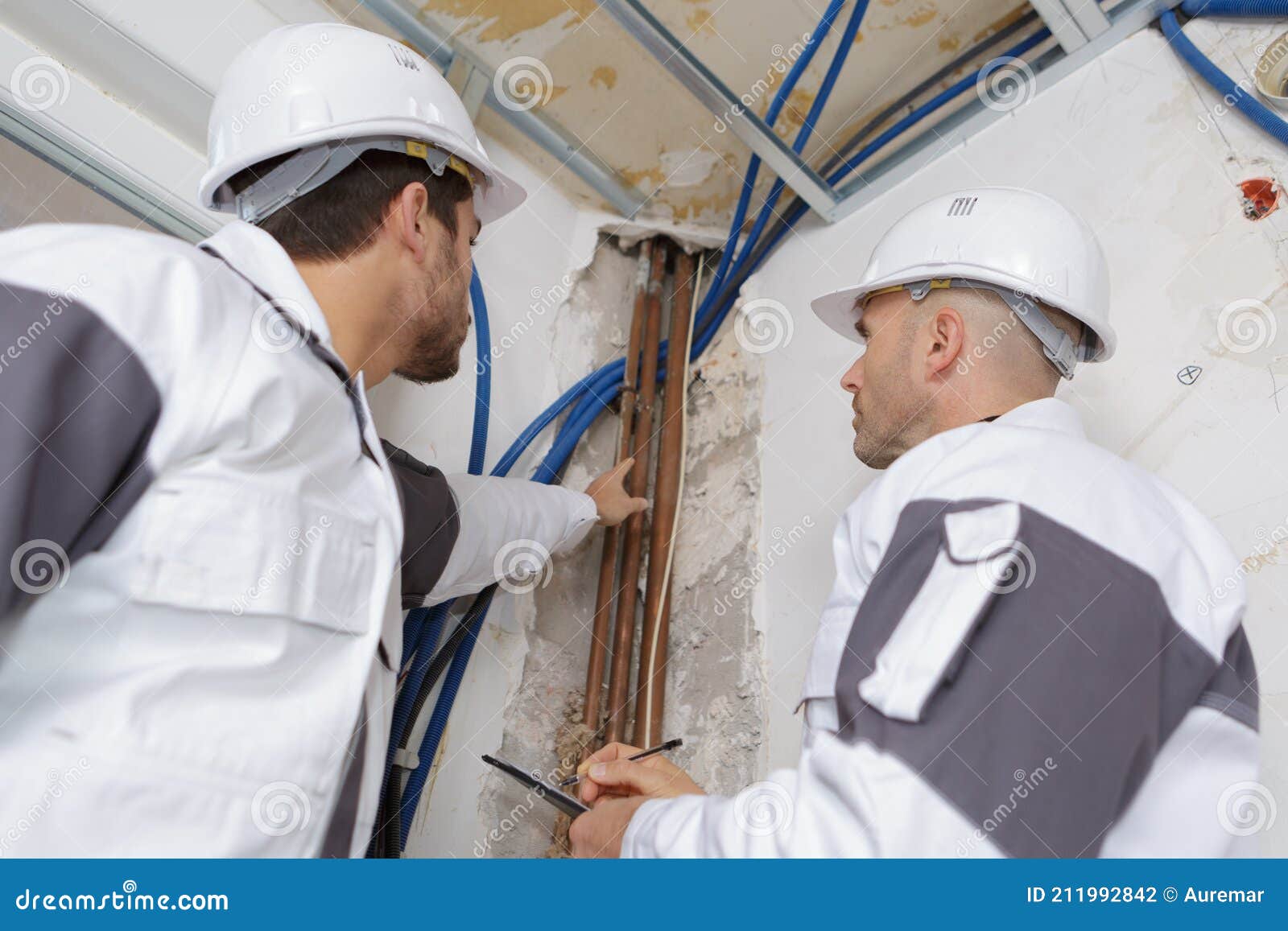 Copper Workers Plumbing Installation Stock Photo - Image of faucet ...