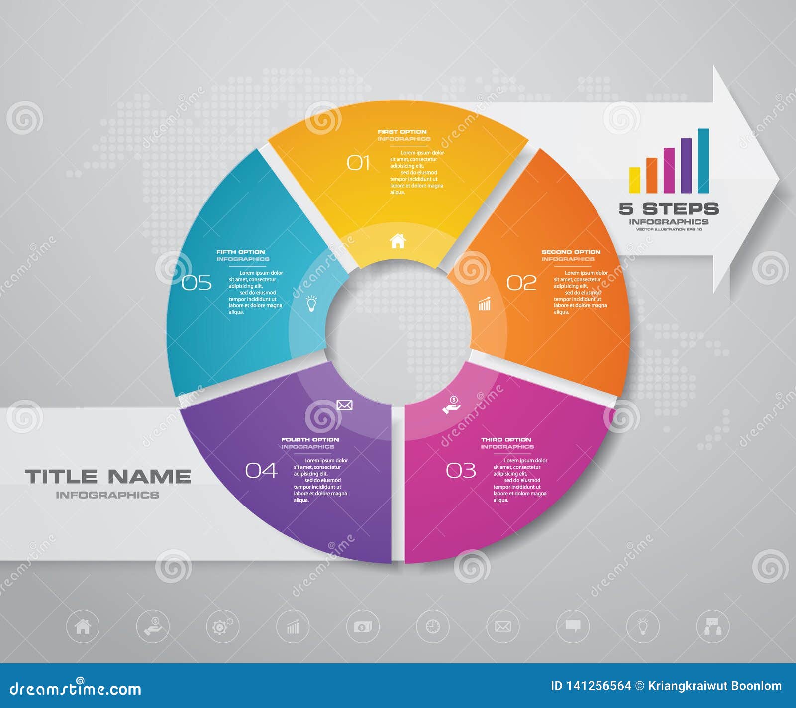 Modern 5 Steps Pie Chart/ Circle Chart with Arrow Infographics Design ...