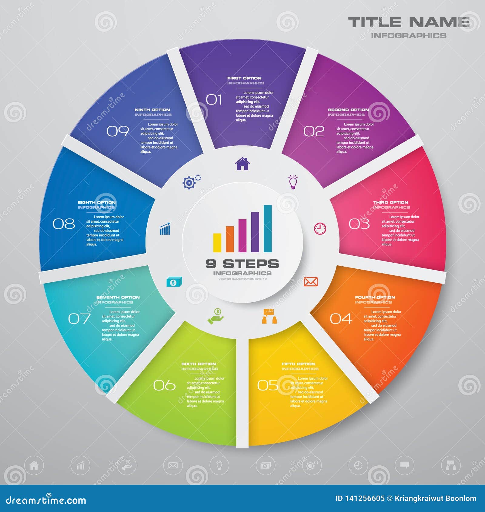 9 Steps Cycle Chart Infographics Elements for Data Presentation. Stock ...
