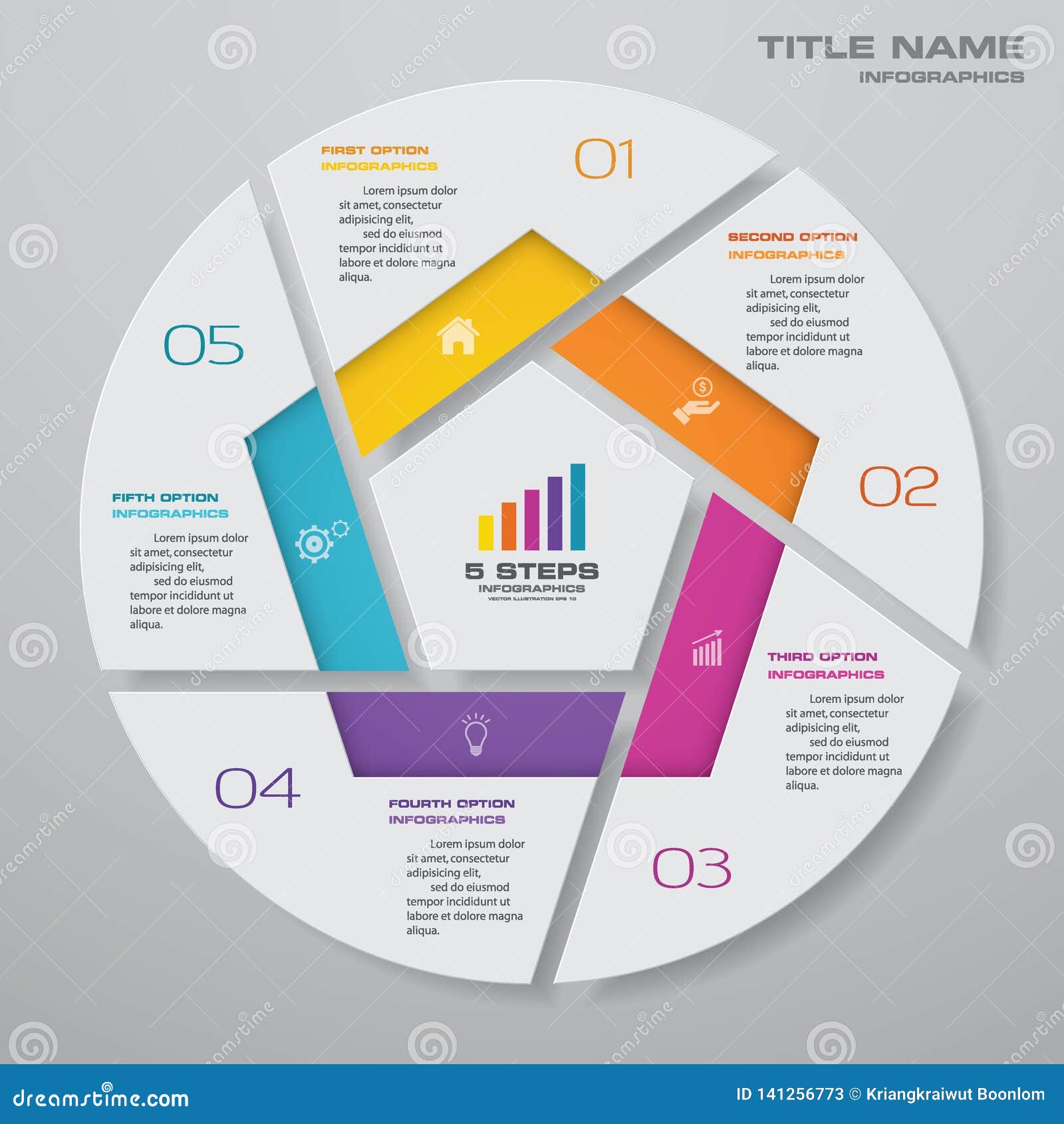 5 Steps Cycle Chart Infographics Elements. Stock Vector - Illustration ...