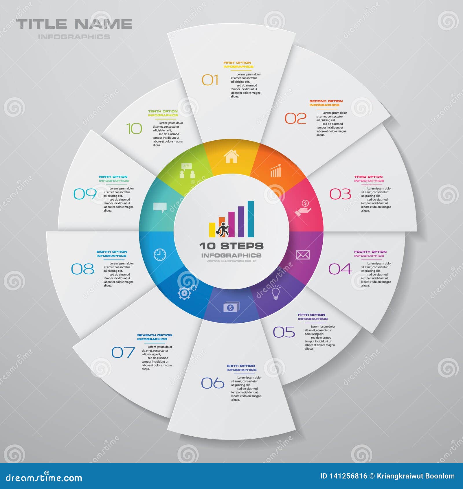 10 Steps Cycle Chart Infographics Elements. Vector Illustration ...