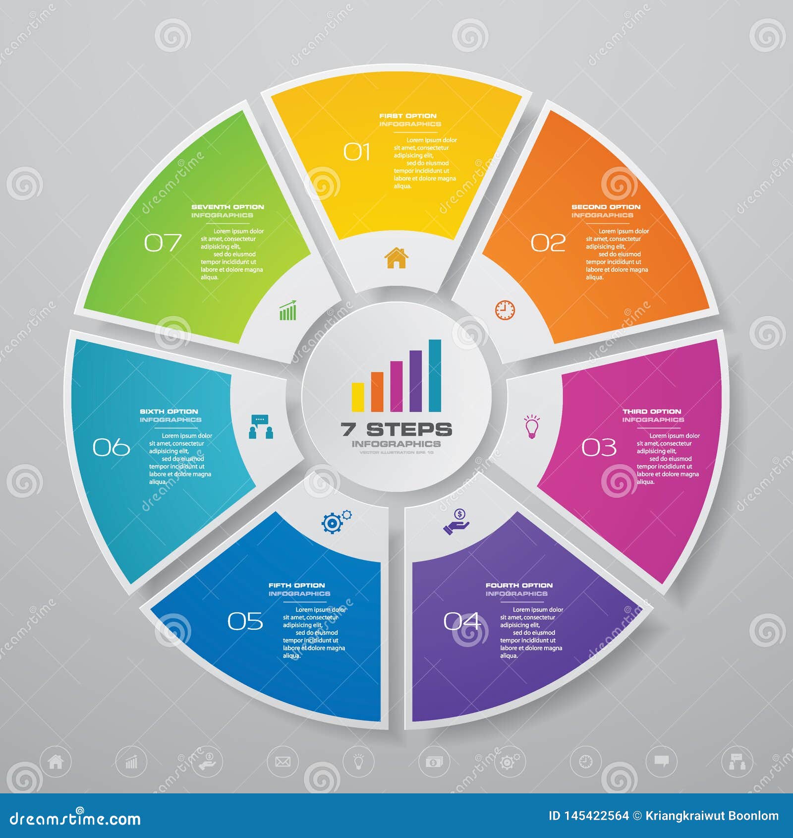 7 Steps Cycle Chart Infographics Elements for Data Presentation. Stock ...