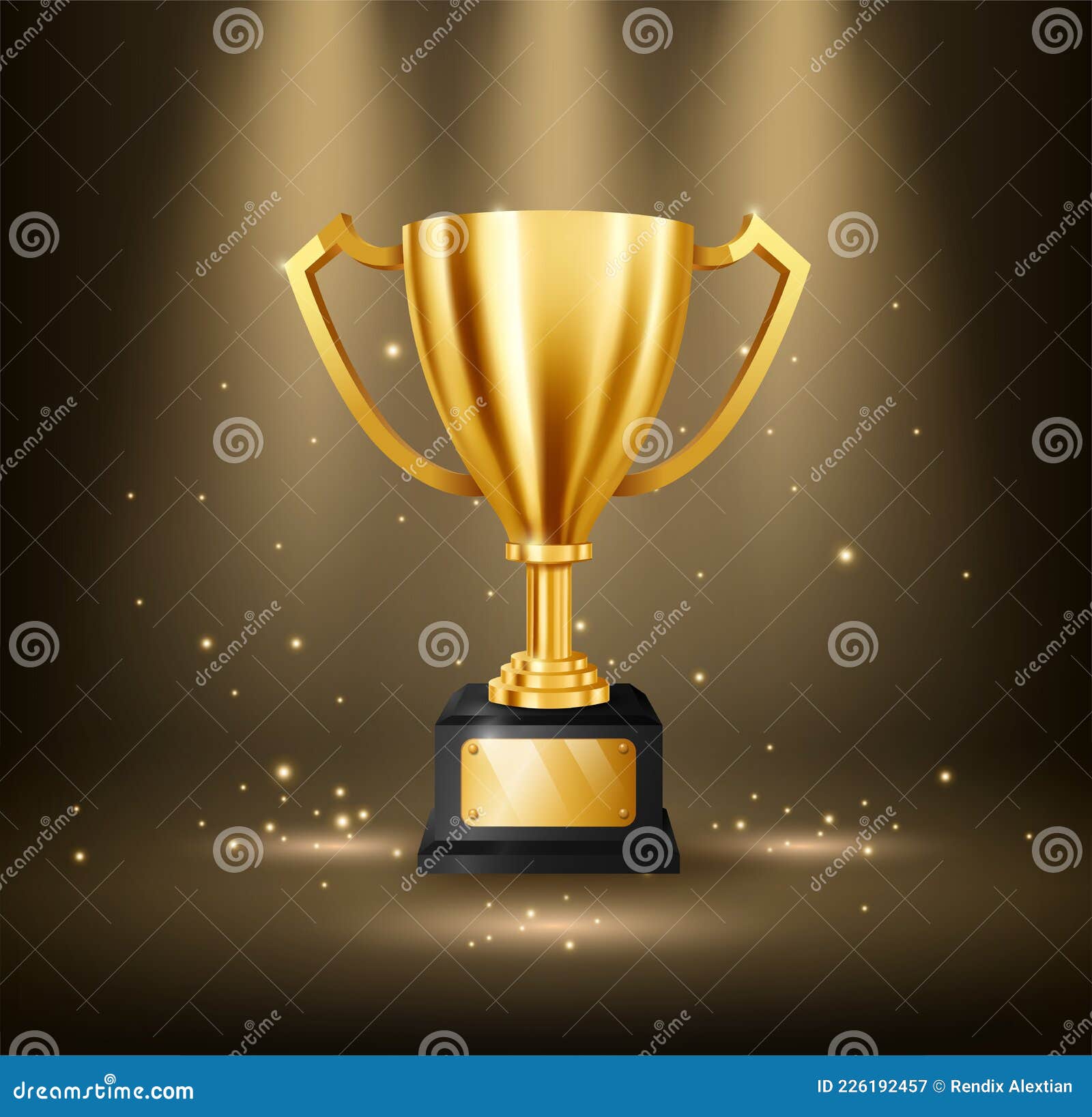 Realistic Golden Trophy with Text Space and Illuminated Spotlights ...