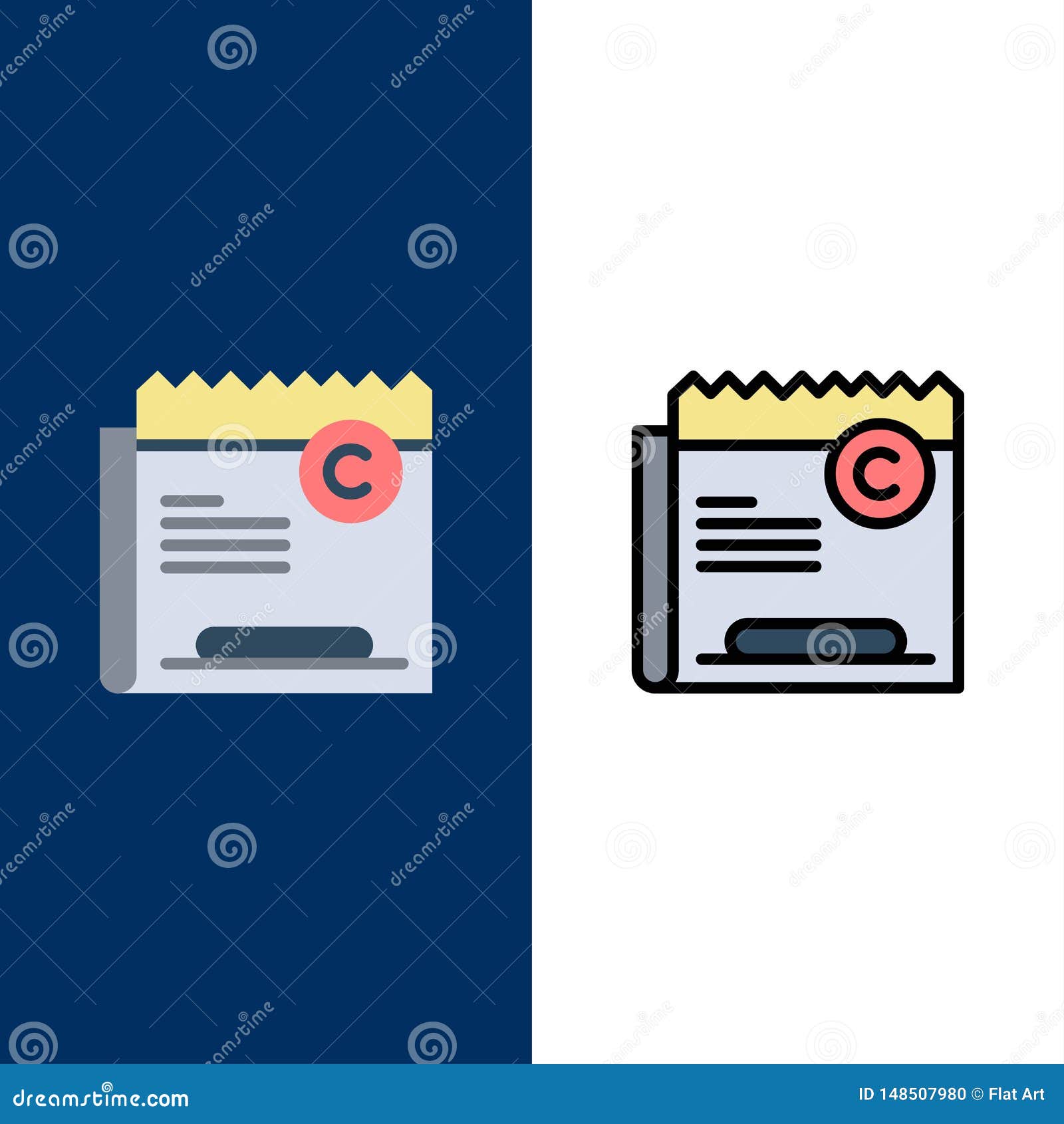 Copy, Copyright, Restriction, Right, File Icons. Flat and Line Filled ...