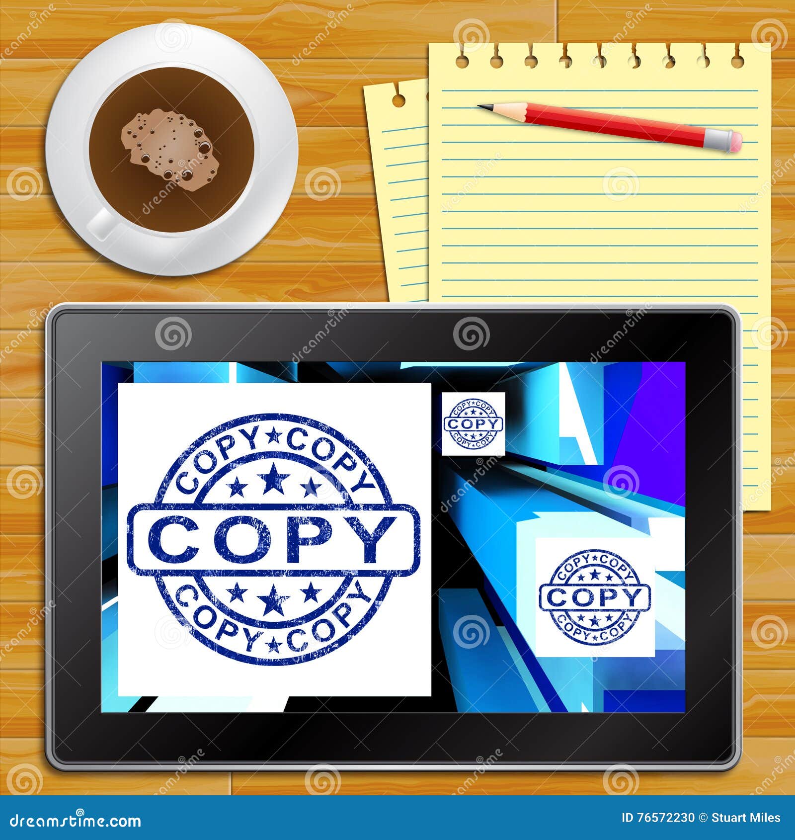 Copy on Cubes Shows Duplicates Tablet Print Stock Illustration ...