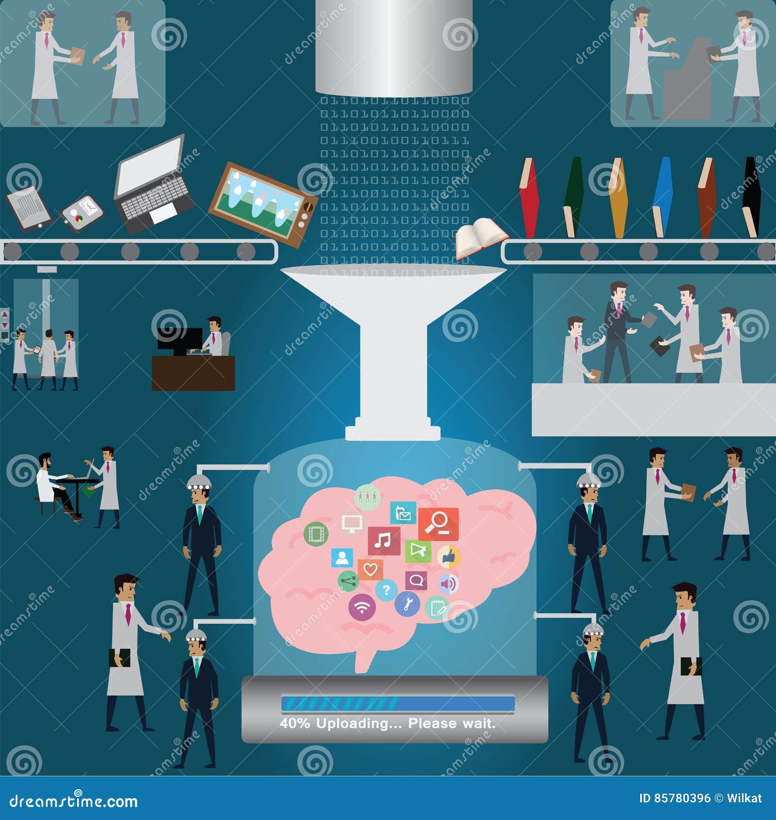 Copy Data from the Center Brain and Put in Human. Stock Vector ...