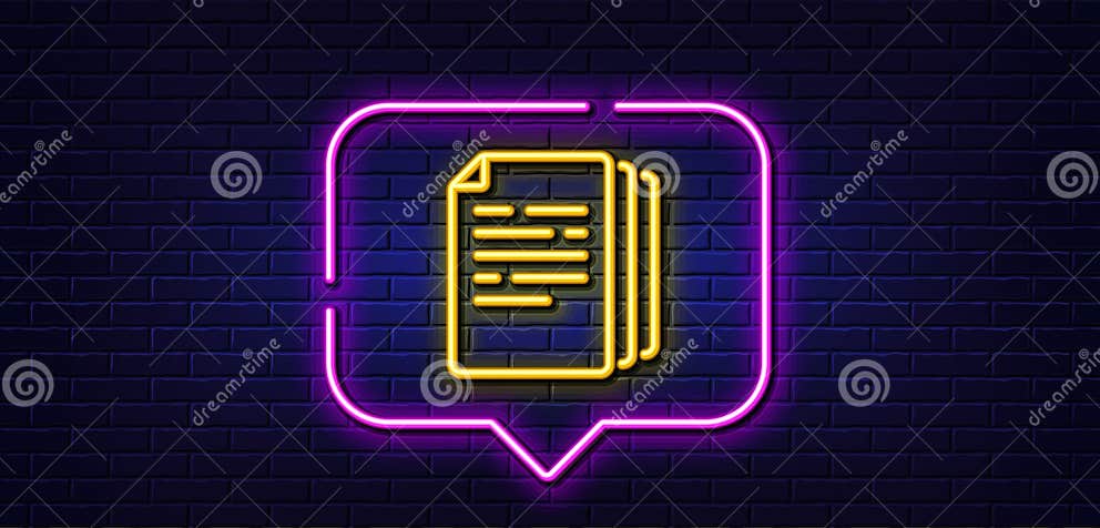 Copy Documents Line Icon. Doc File Duplicates Sign. Neon Light Speech ...