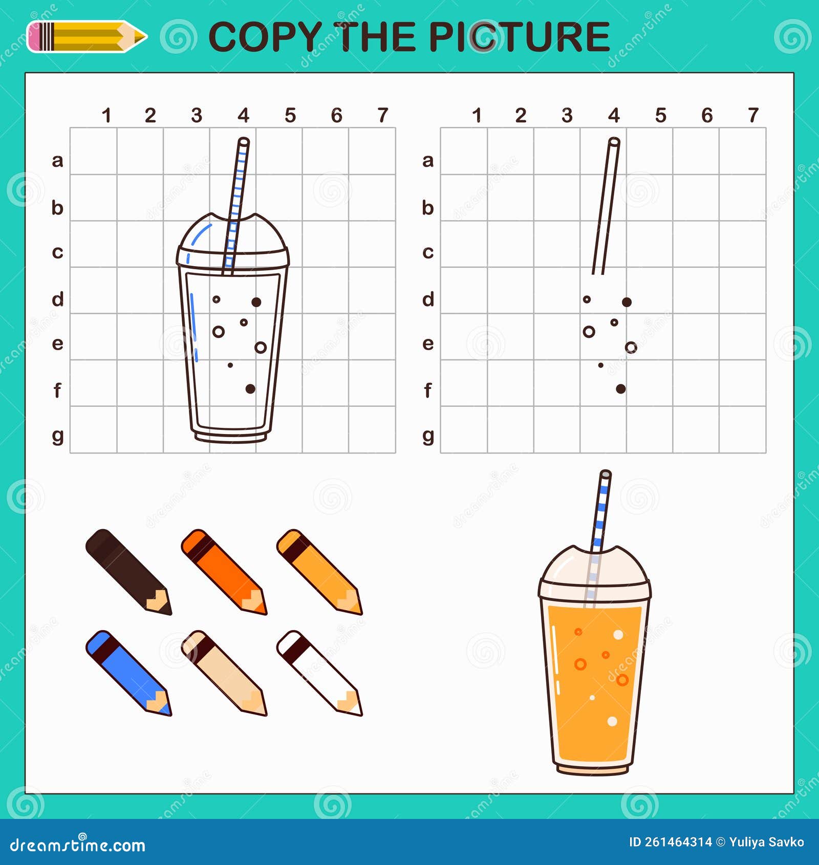 Copy Drawing of Cocktail. Vector Draw Worksheet with Cute Cocktail ...