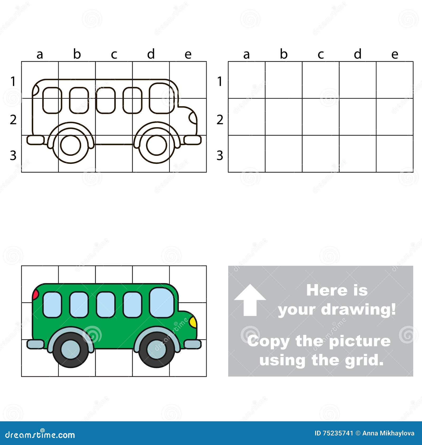 Copy the Image Using Grid. Bus Stock Vector - Illustration of activity ...