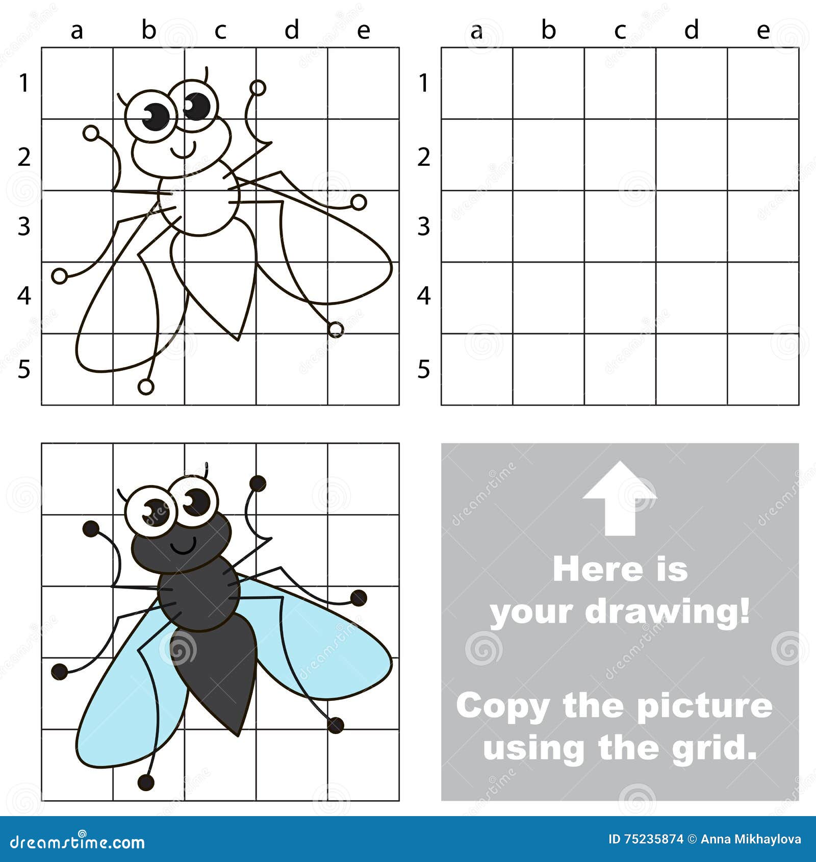 Copy the Image Using Grid. Fly. Stock Vector - Illustration of task ...