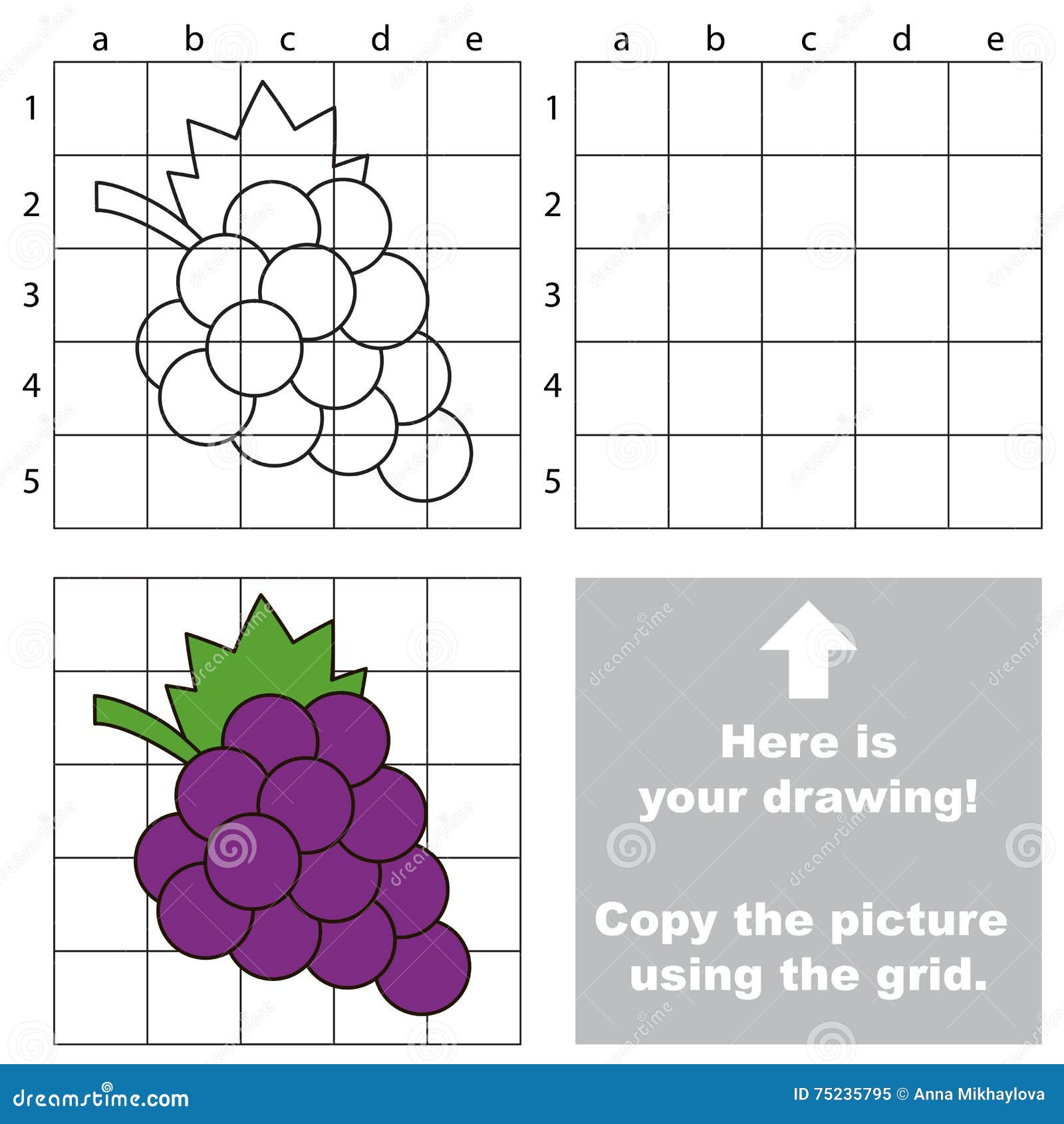 Copy the Image Using Grid. Grapes Stock Vector - Illustration of game, educational: 75235795