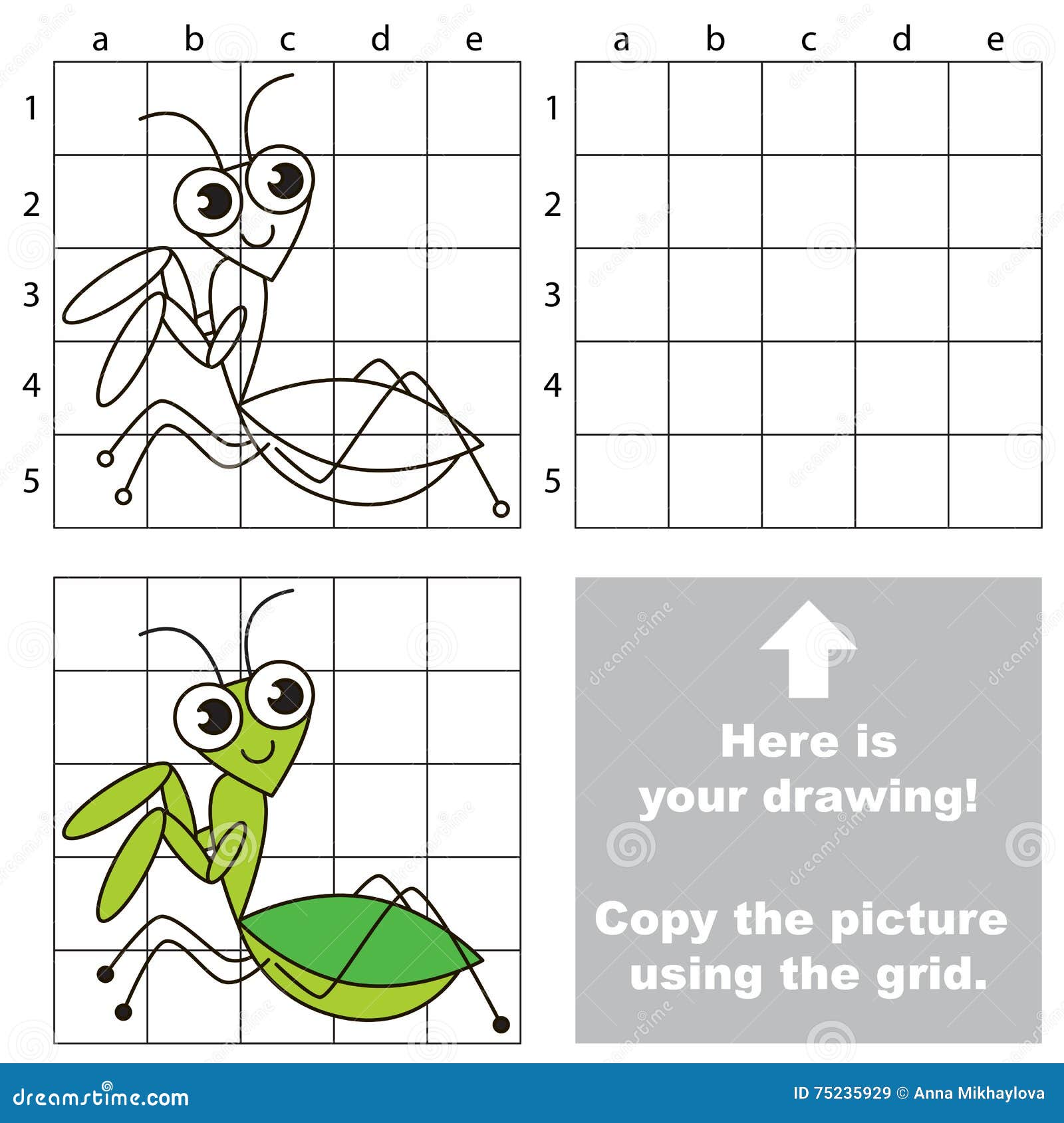 Copy the Image Using Grid. Mantis. Stock Vector - Illustration of ...