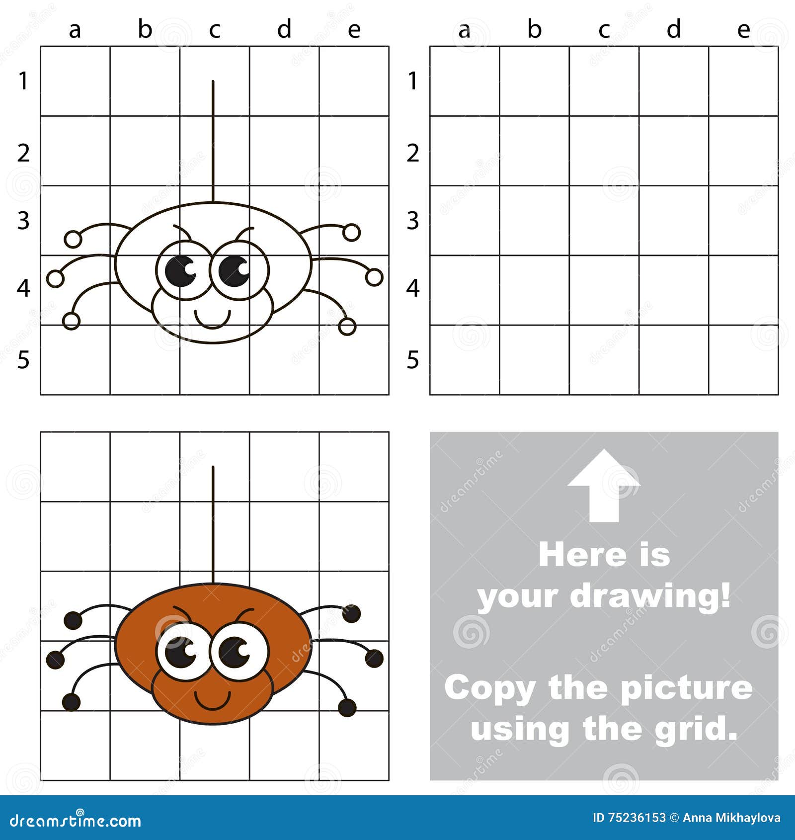 Copy the Image Using Grid. Spider. Stock Vector - Illustration of spider, grid: 75236153