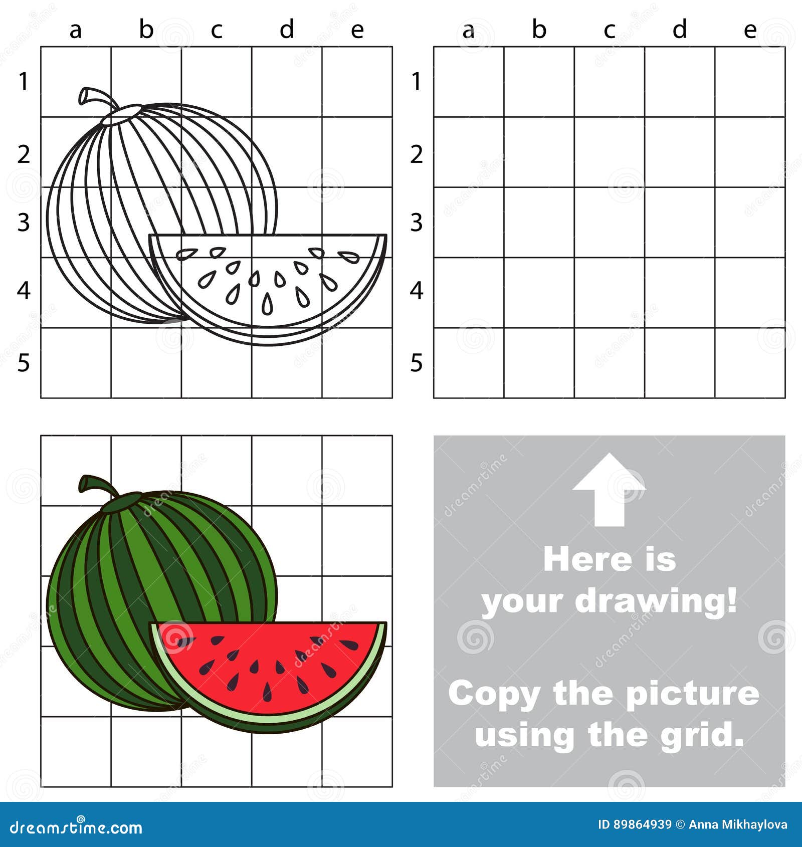 Copy the Image Using Grid. Watermelon Stock Vector - Illustration of ...