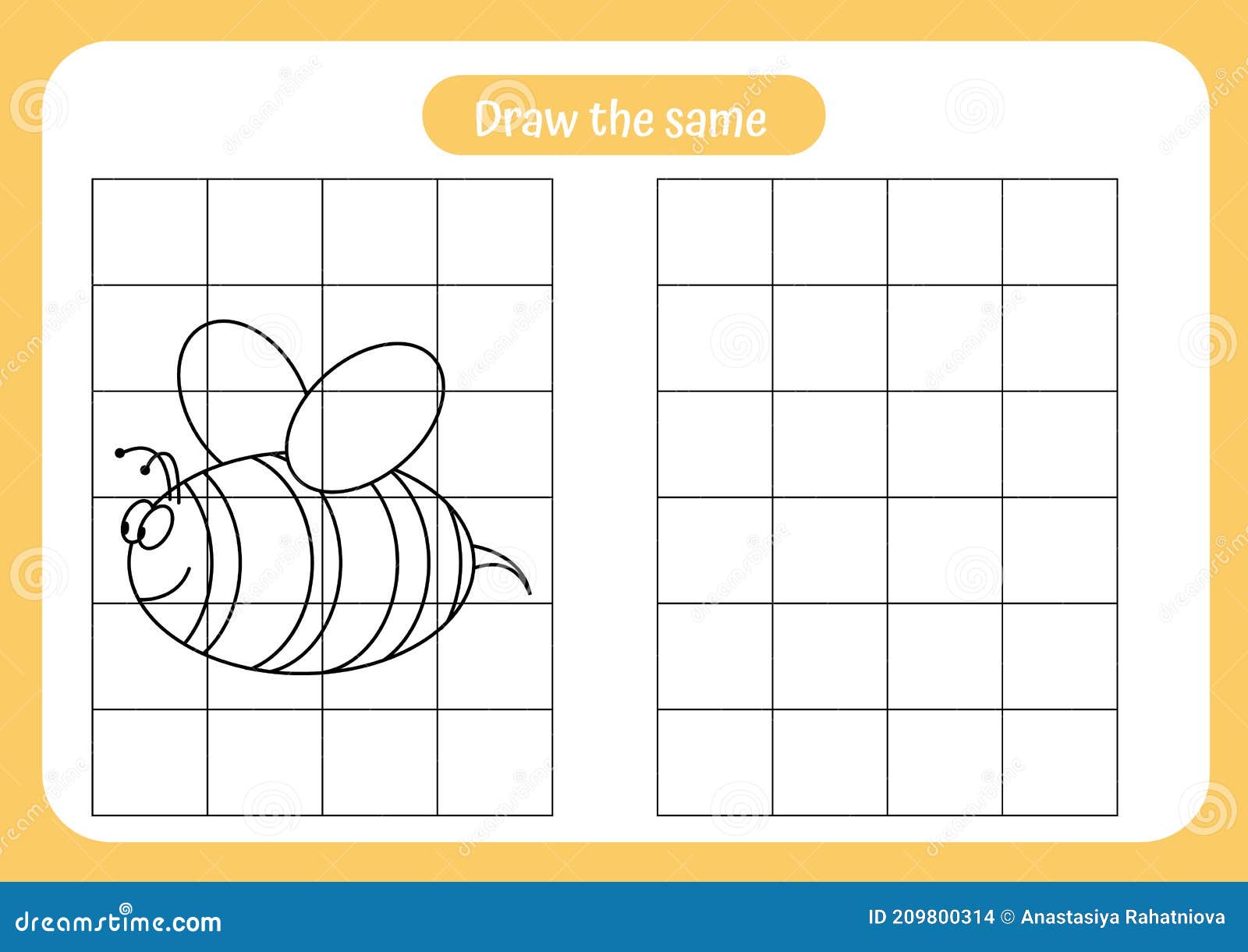 Copy the Picture of Bee - Use the Grid and Example. Educational Game ...